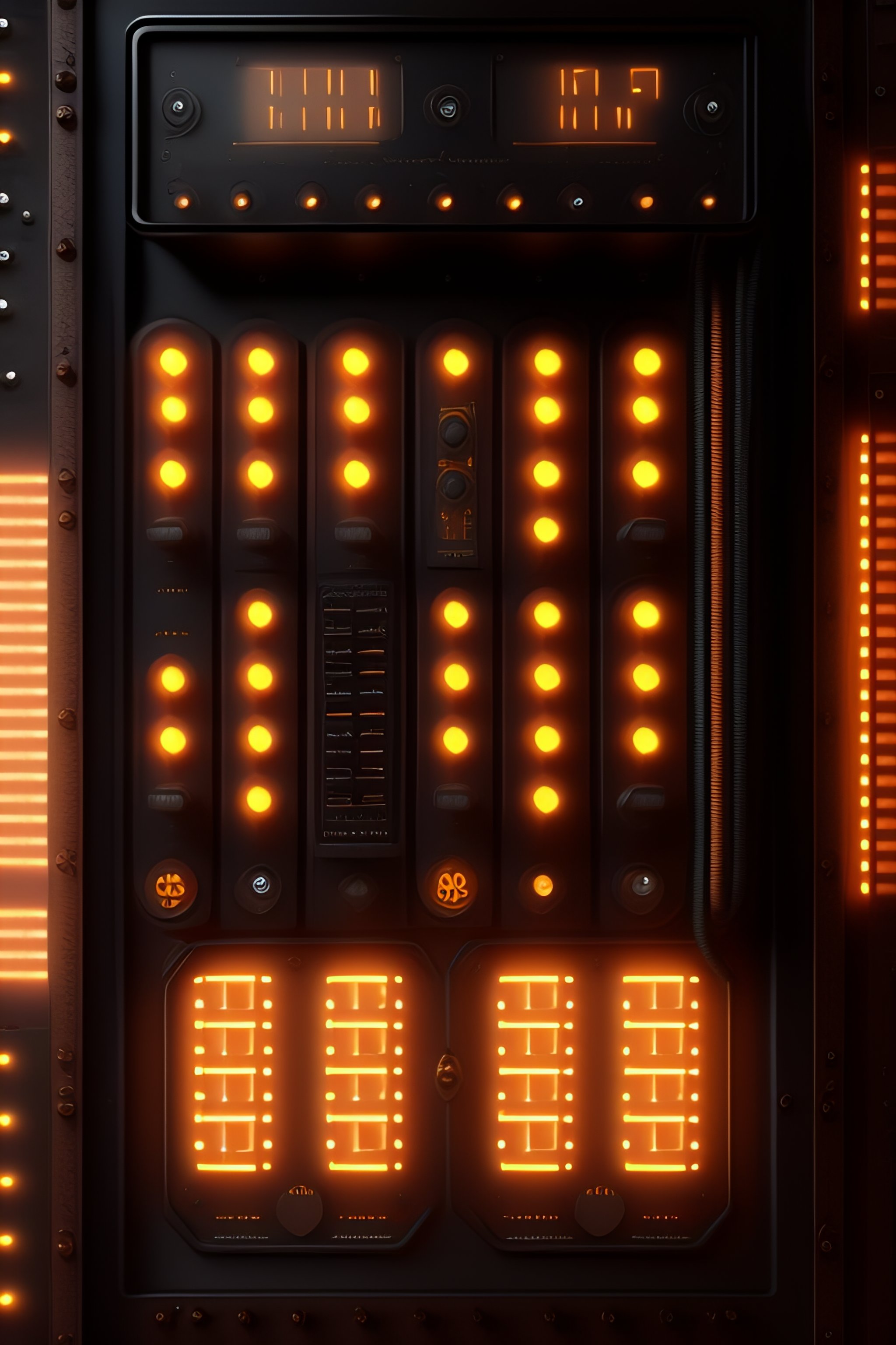 Lexica - A steampunk style control panel of glowing switches, dials ...