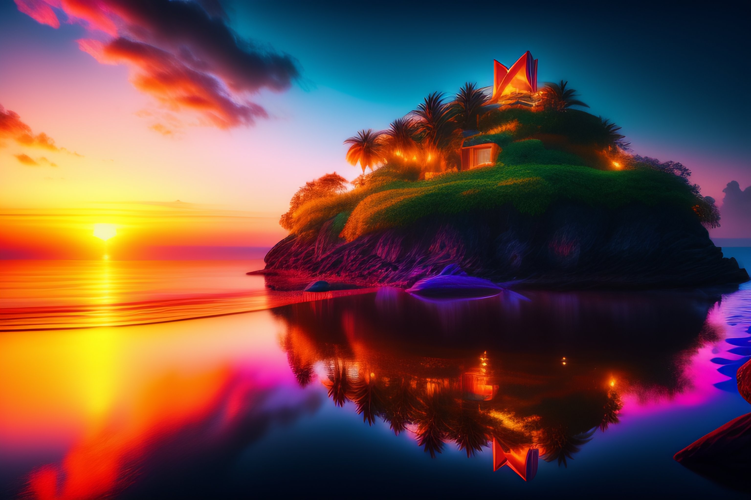 Tropical Island Pencil Drawing