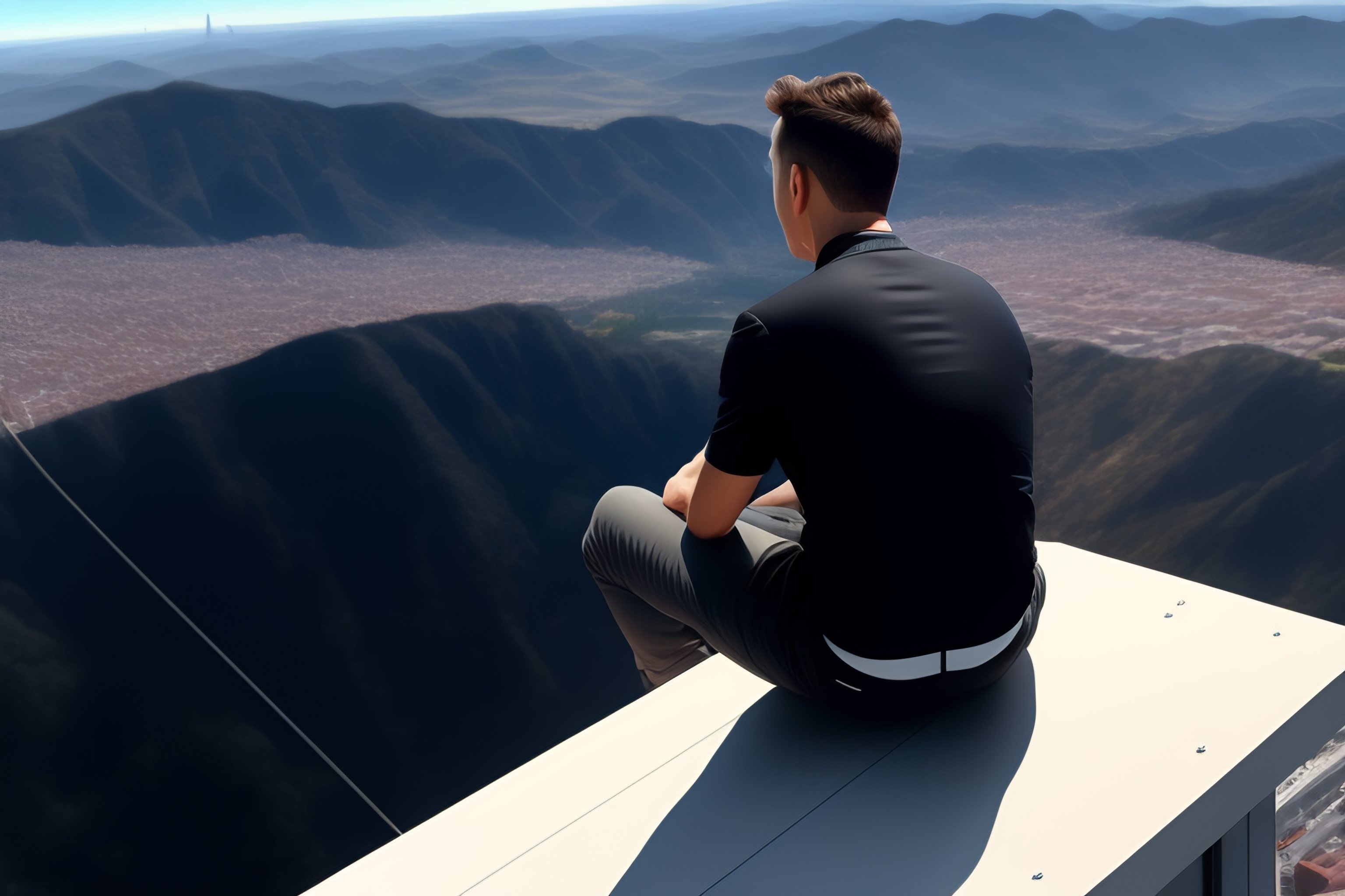 Lexica - Elon Musk sitting on a roof looking down at a city below ...
