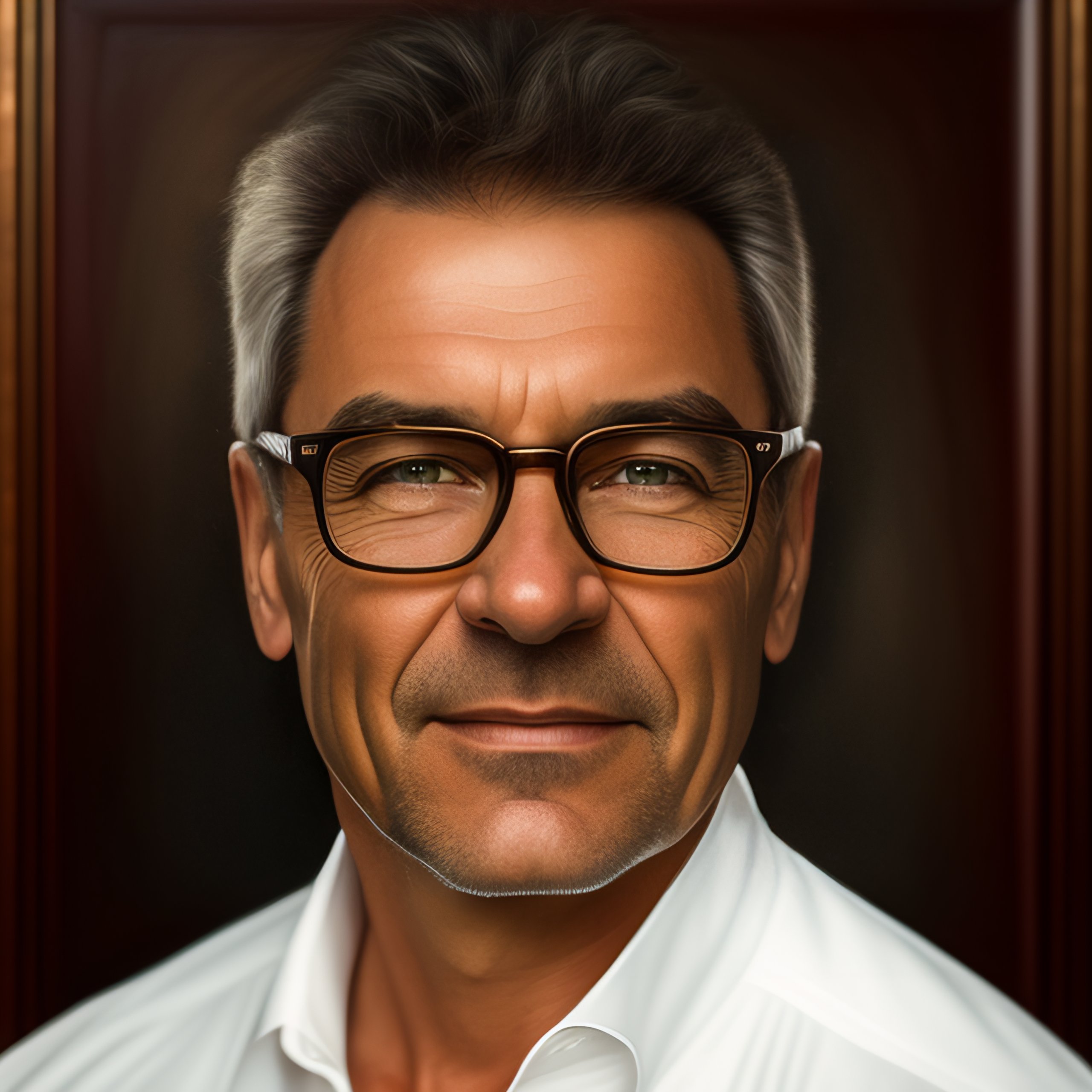 Lexica - 46 age man from Hungary with glasses little overweigh portrait