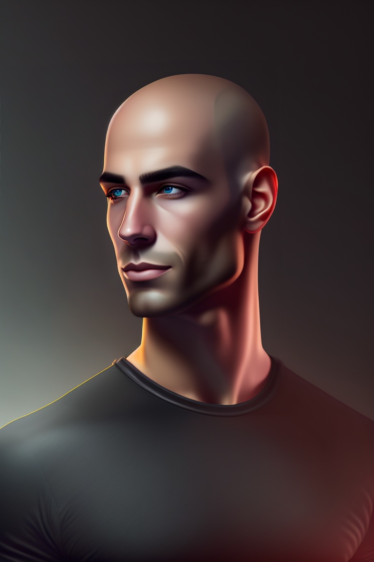 Lexica - A men with no hair, wearing black T shirt, looking forward