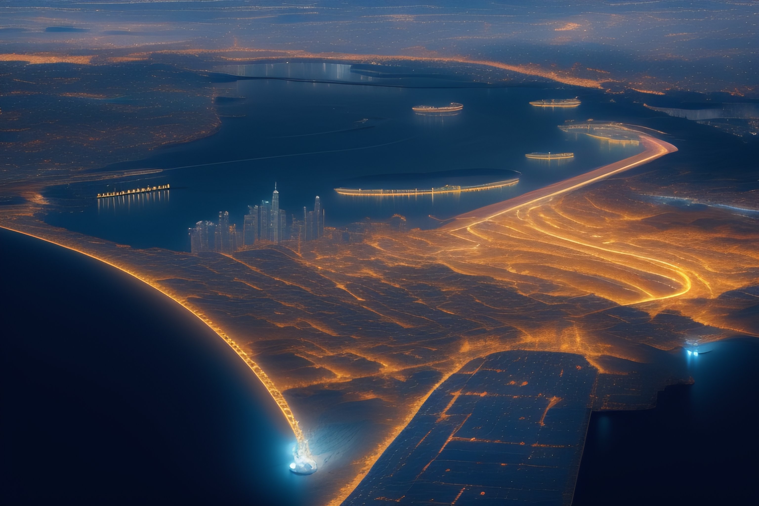 Lexica - Generate a satellite map with city, racetrack at night