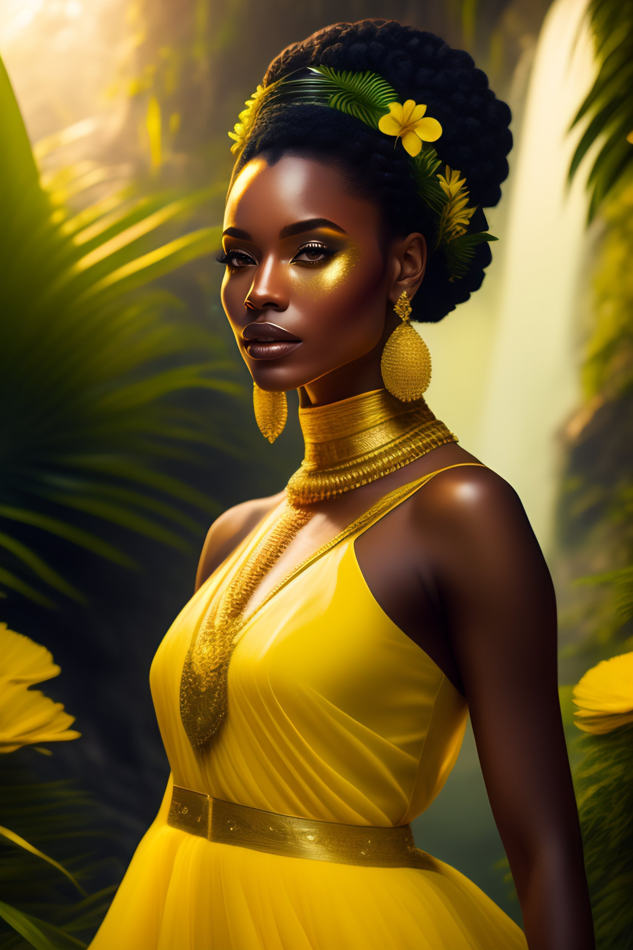 Lexica - Beautiful black oxum princess wearing yellow color dress and ...