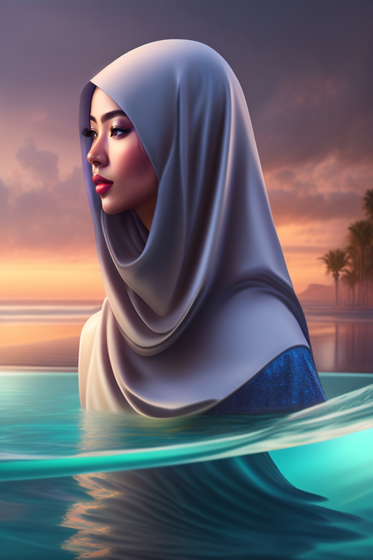 Lexica - A beautiful woman wearing hijab in pool, full body hiper-realistic