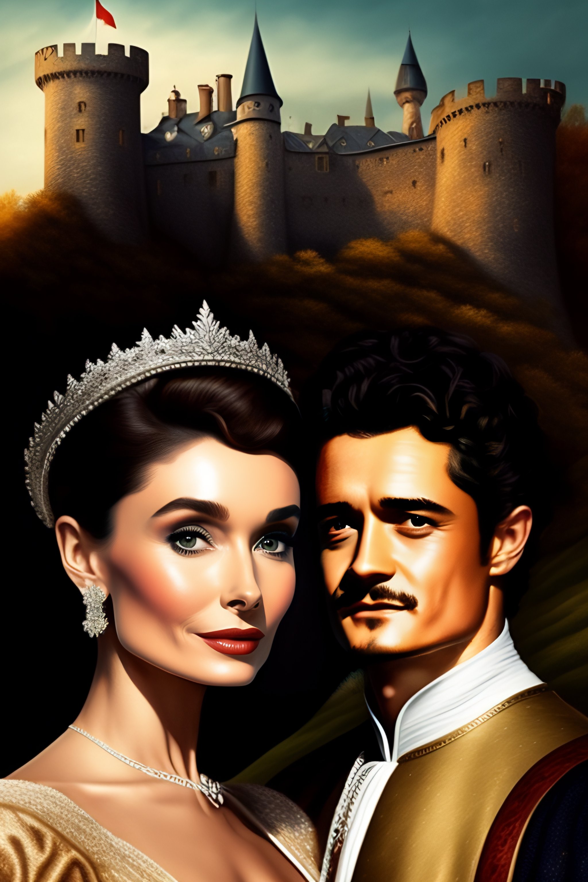 Lexica - Audrey Hepburn together with Orlando Bloom in medieval style ...