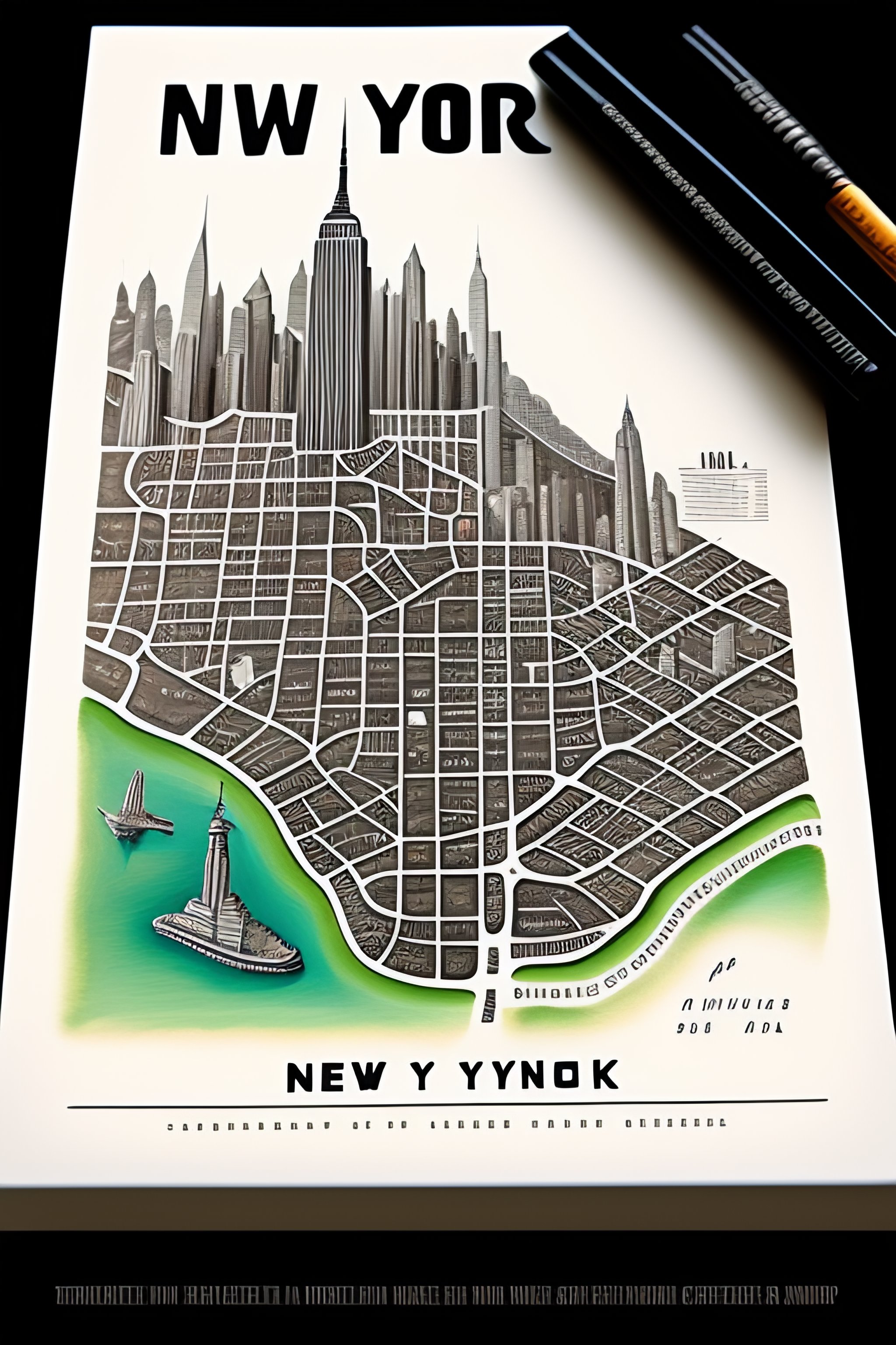 Lexica - Hand drawn rpg map of New York, ink, detailed