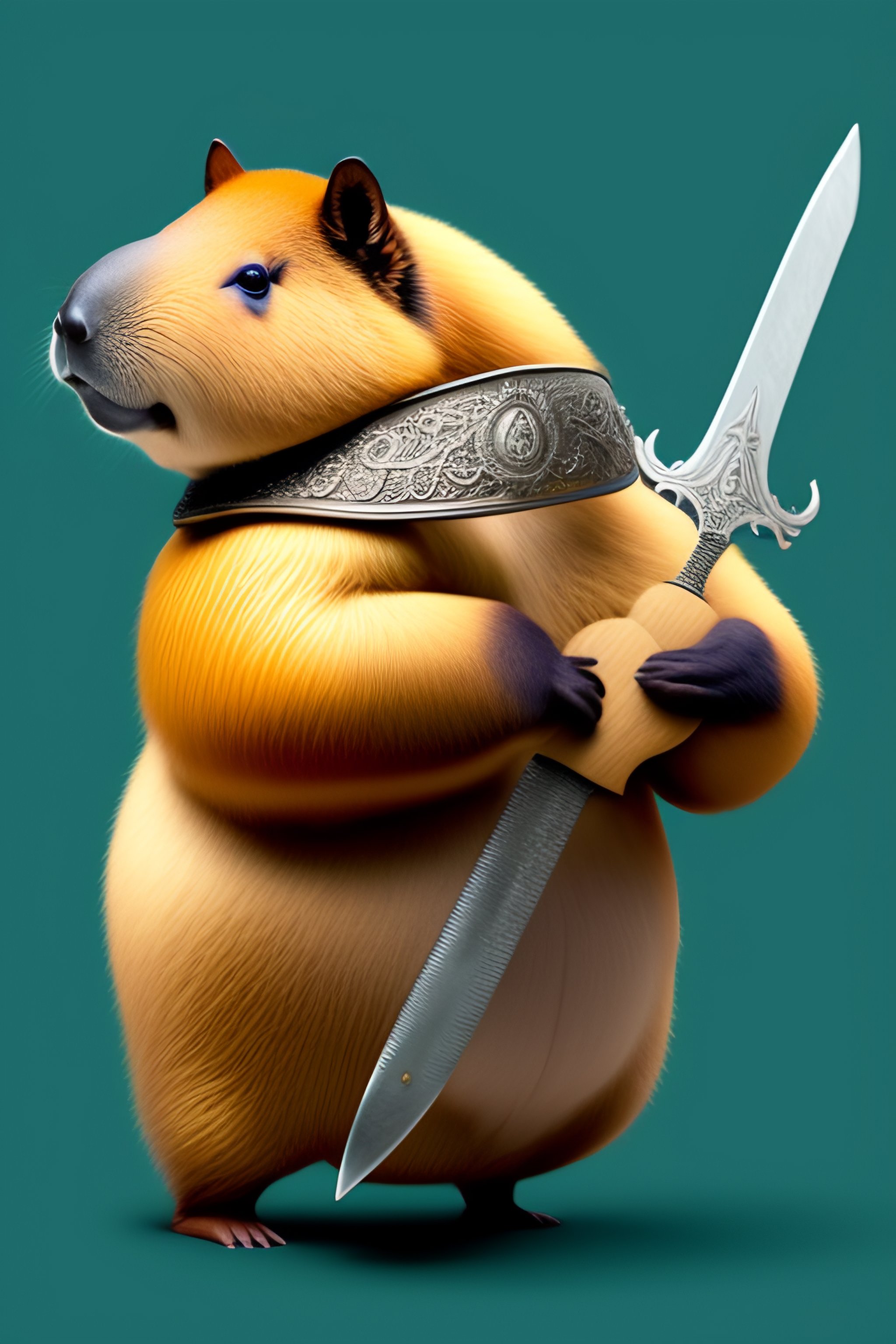 Lexica - Capybara dress of king with a sword and shield, 2d, cartoon ...