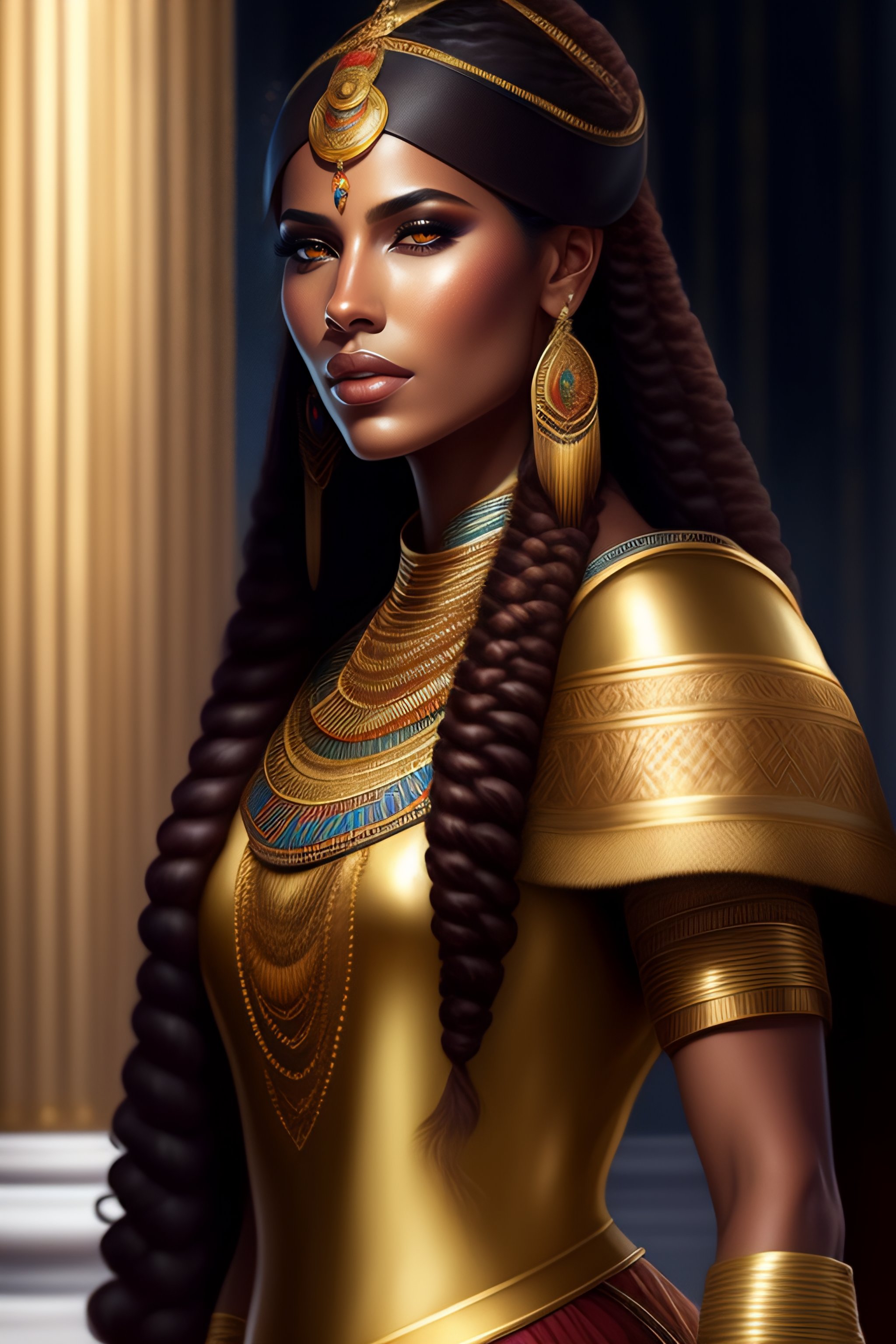 Lexica - Portrait of a egyptian queen with long marsala color braided ...