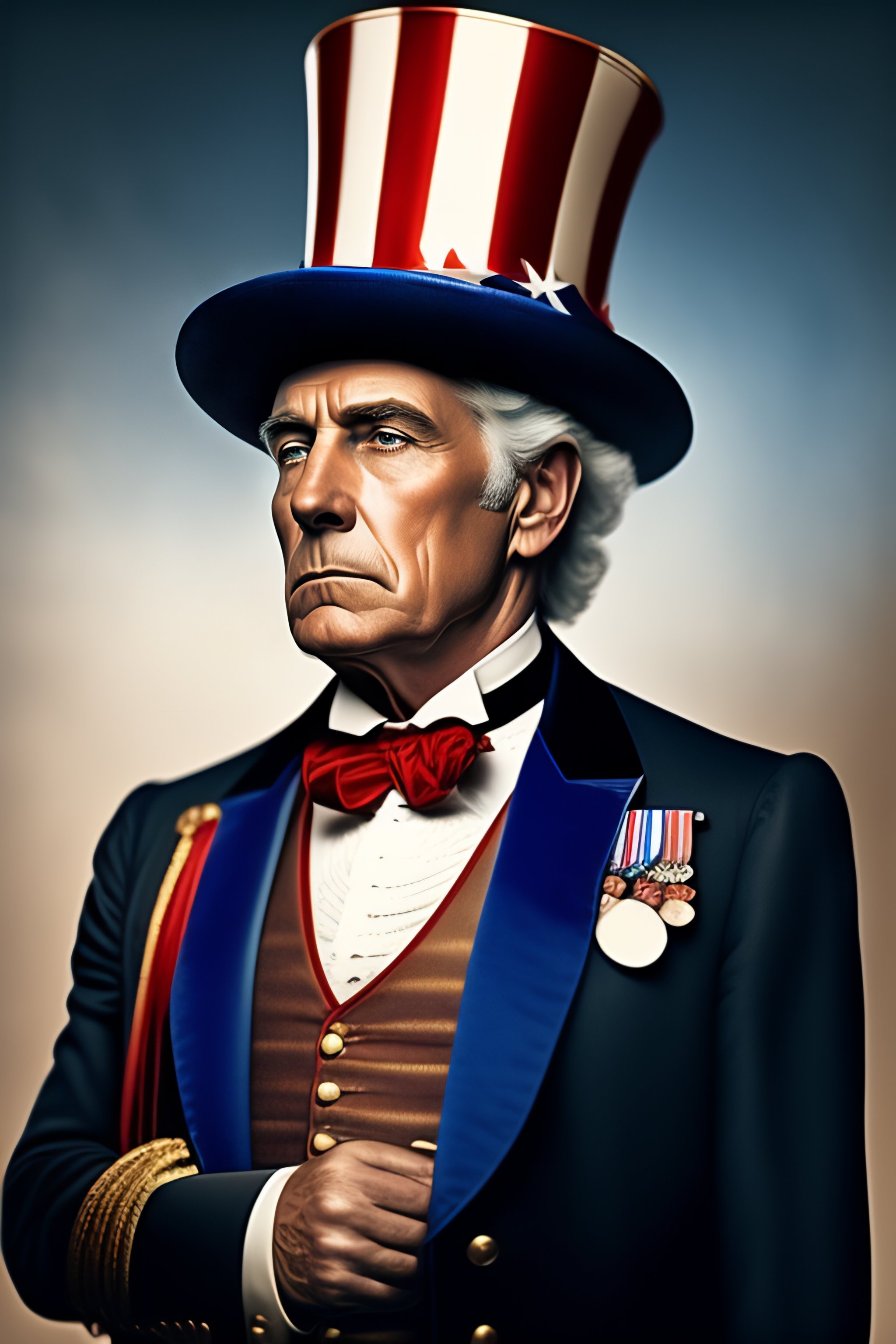 Lexica - Portrait of uncle sam in patriotc top hat holding the u.s ...