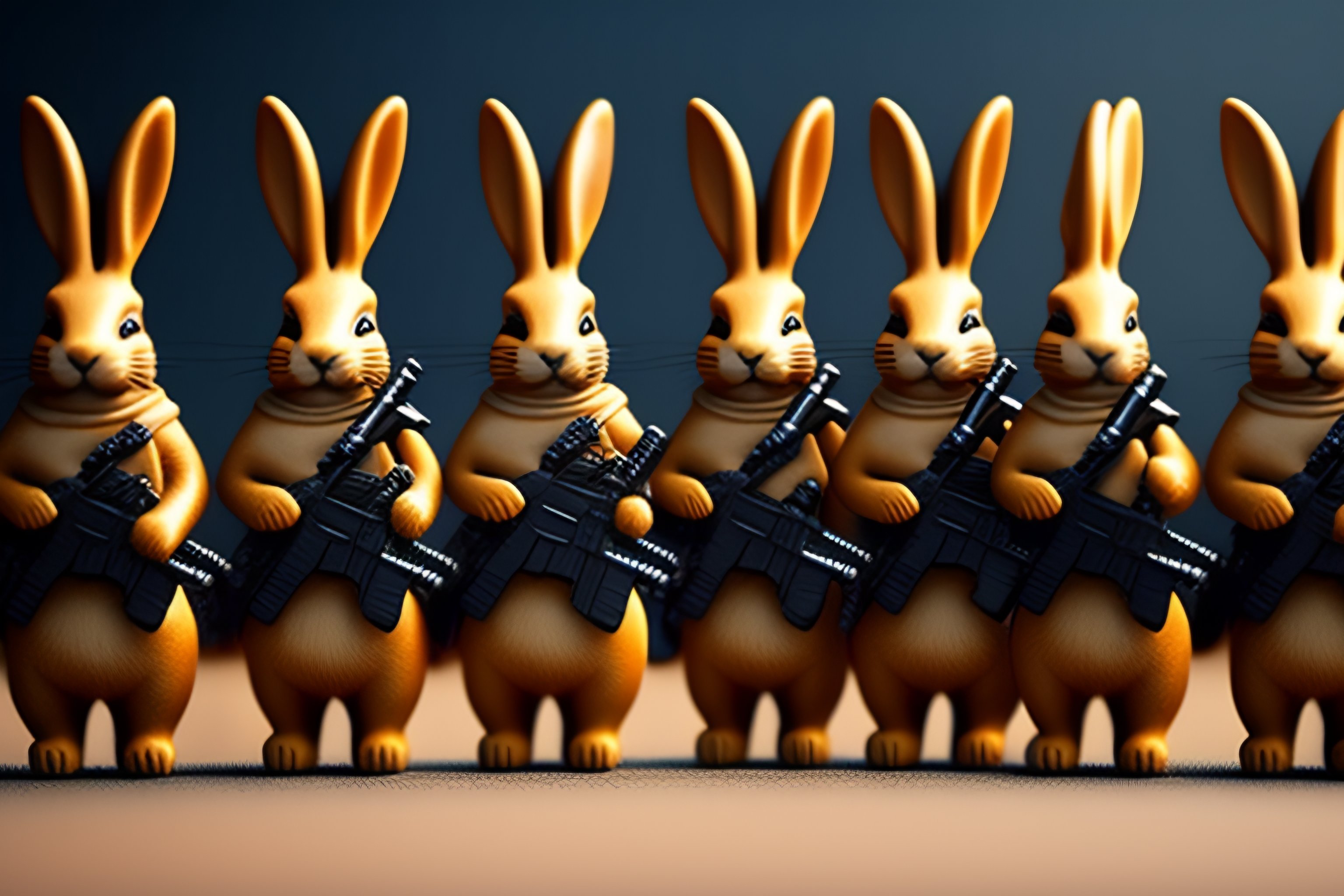 Lexica - Five rabbits dressed in bulletproof vests hold Kalashnikov ...