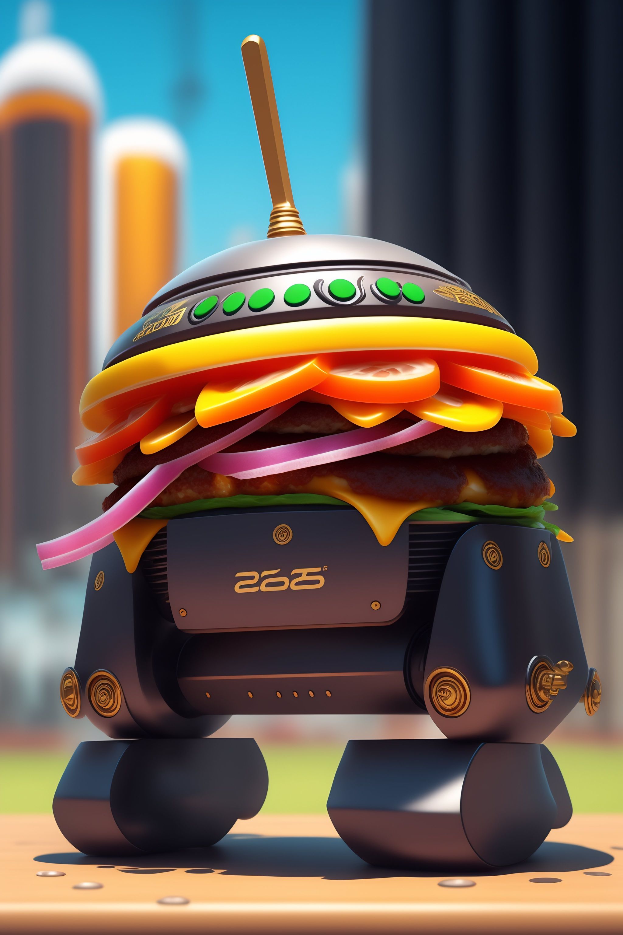 Lexica - Anime robot eat a cheeseburger