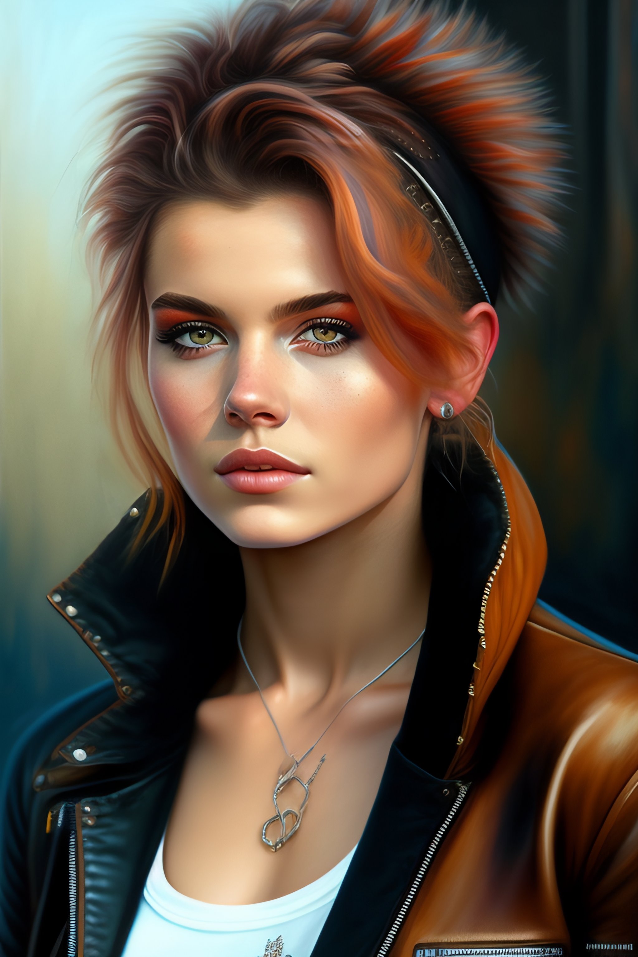 Lexica - Cute punk rock girl, mad max jacket, renaissance, cables on ...