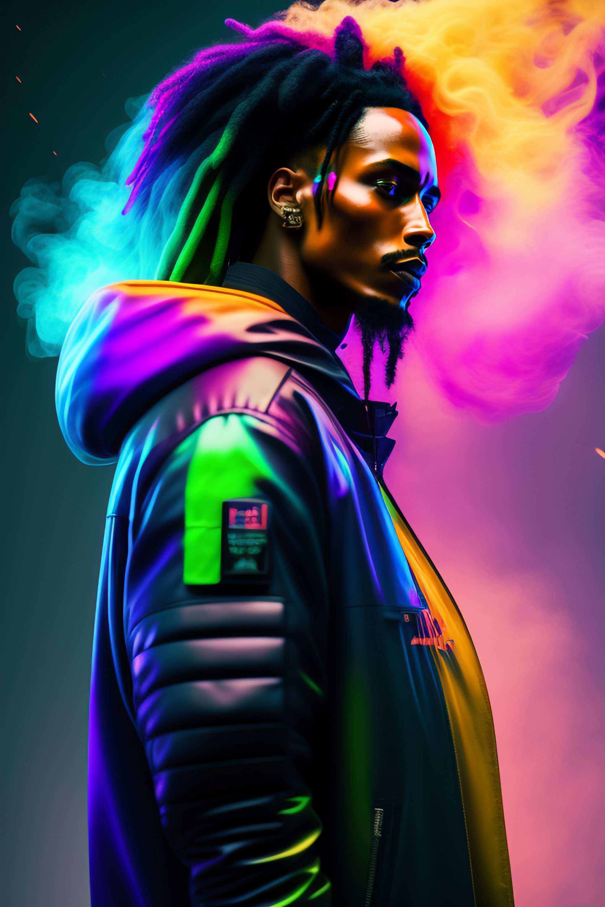Lexica - Cyberpunk bob marley, intrincate details, neon, smoke