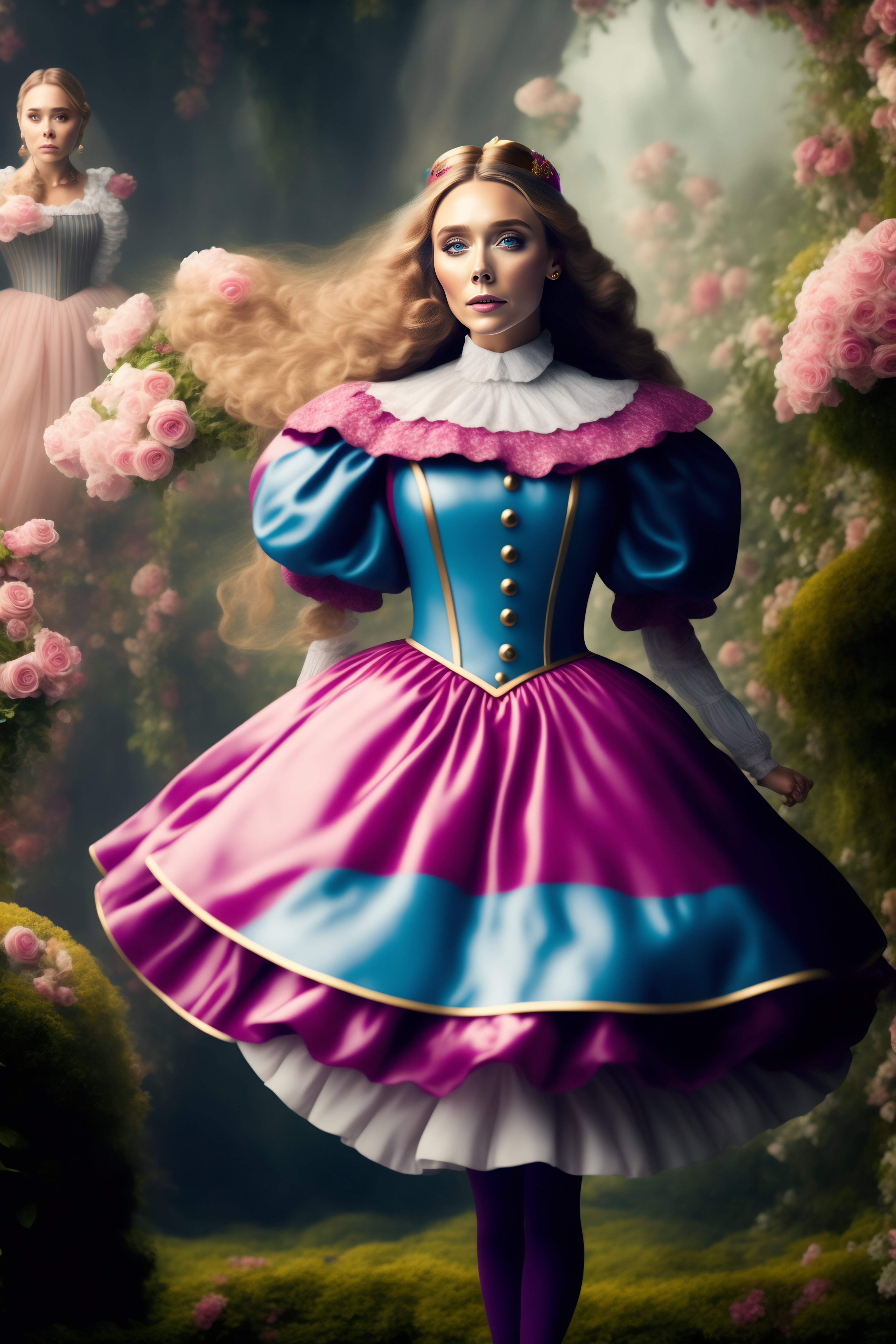Lexica - Full body shot of surprised Elizabeth Olsen as Alice in ...