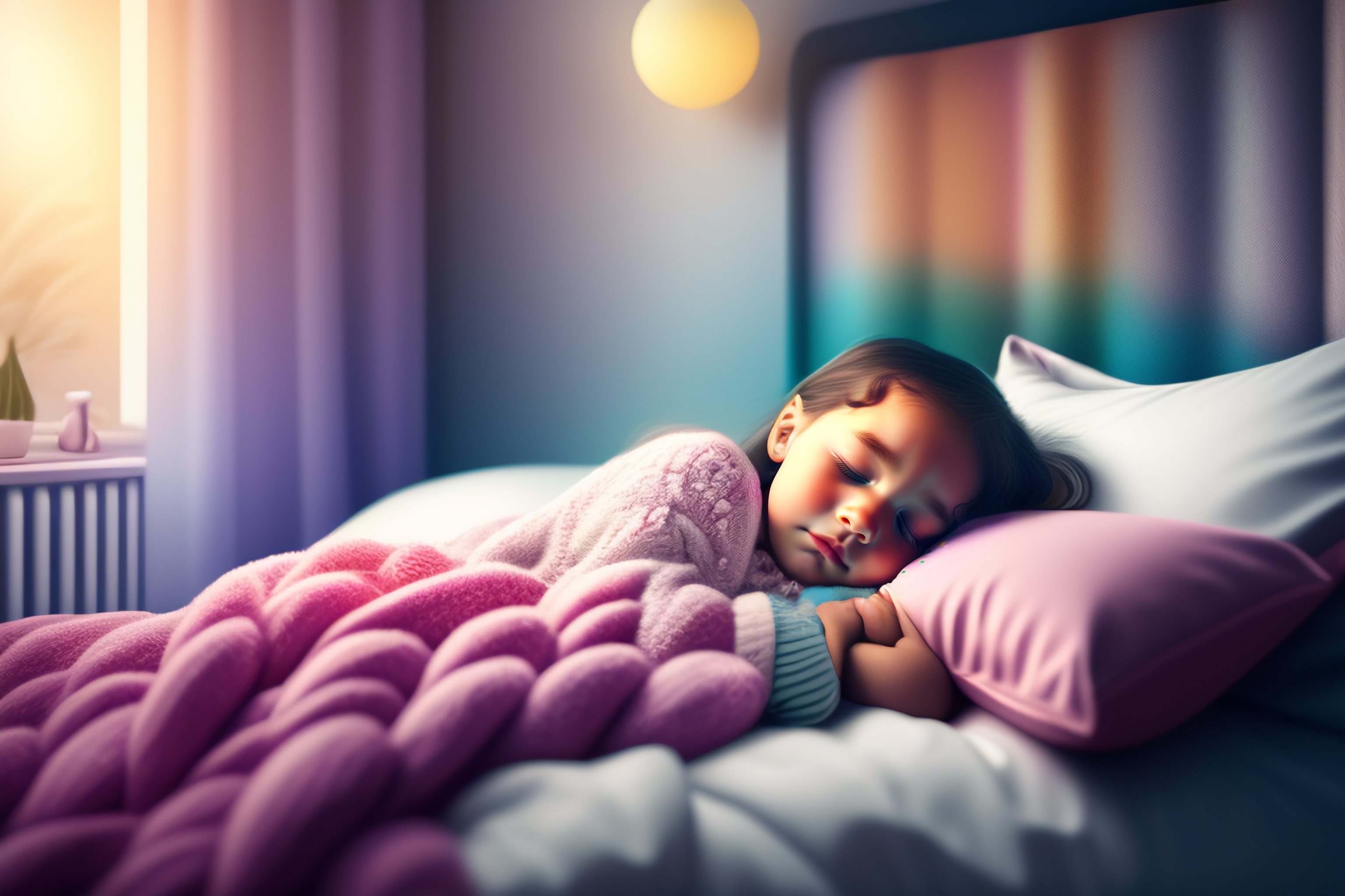 Lexica - A beautiful sweet girl sleeps on a bed in a cozy bedroom and ...