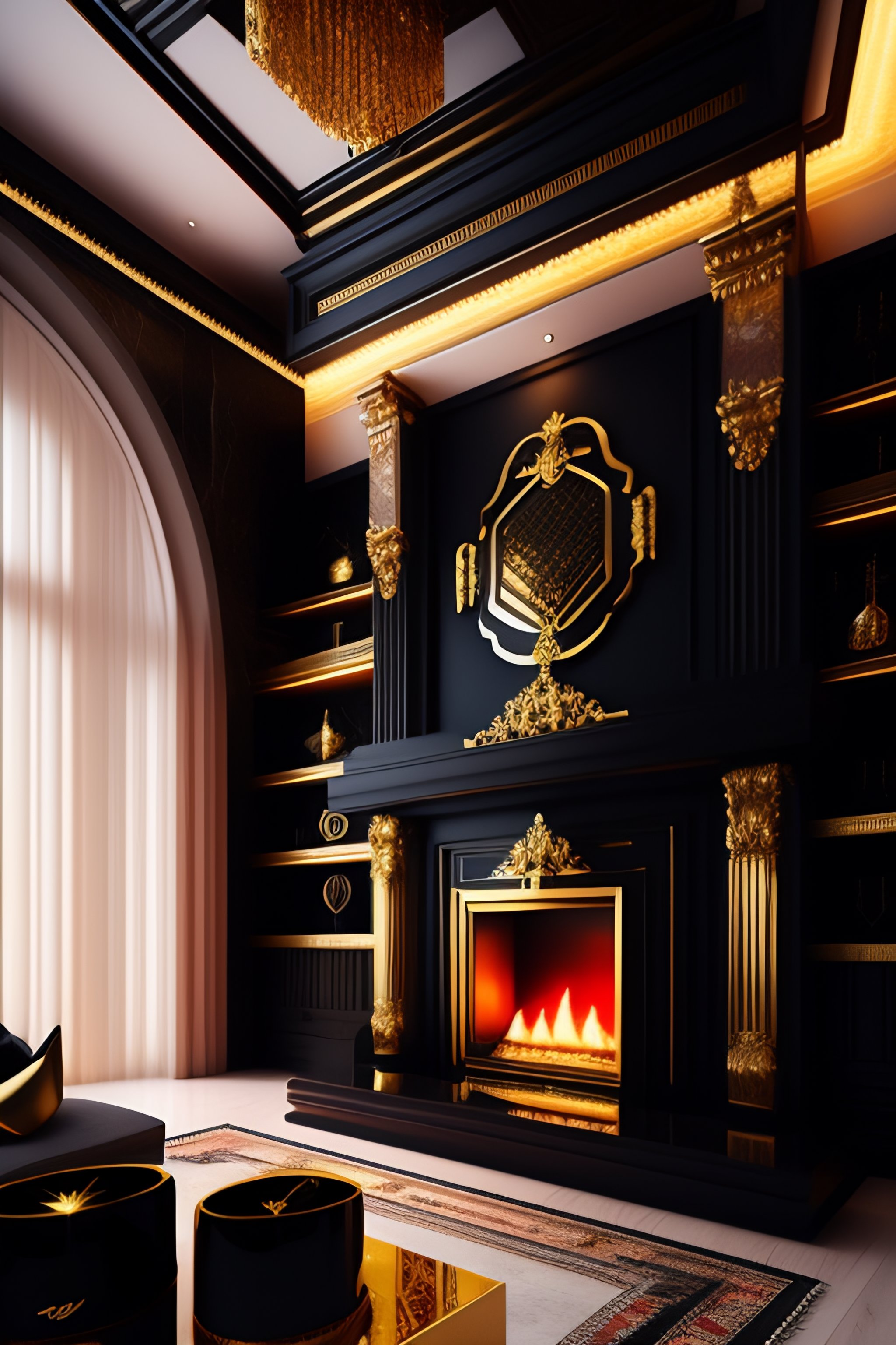 Lexica - Wide angle shot of Beautiful fantasy living room made from ...