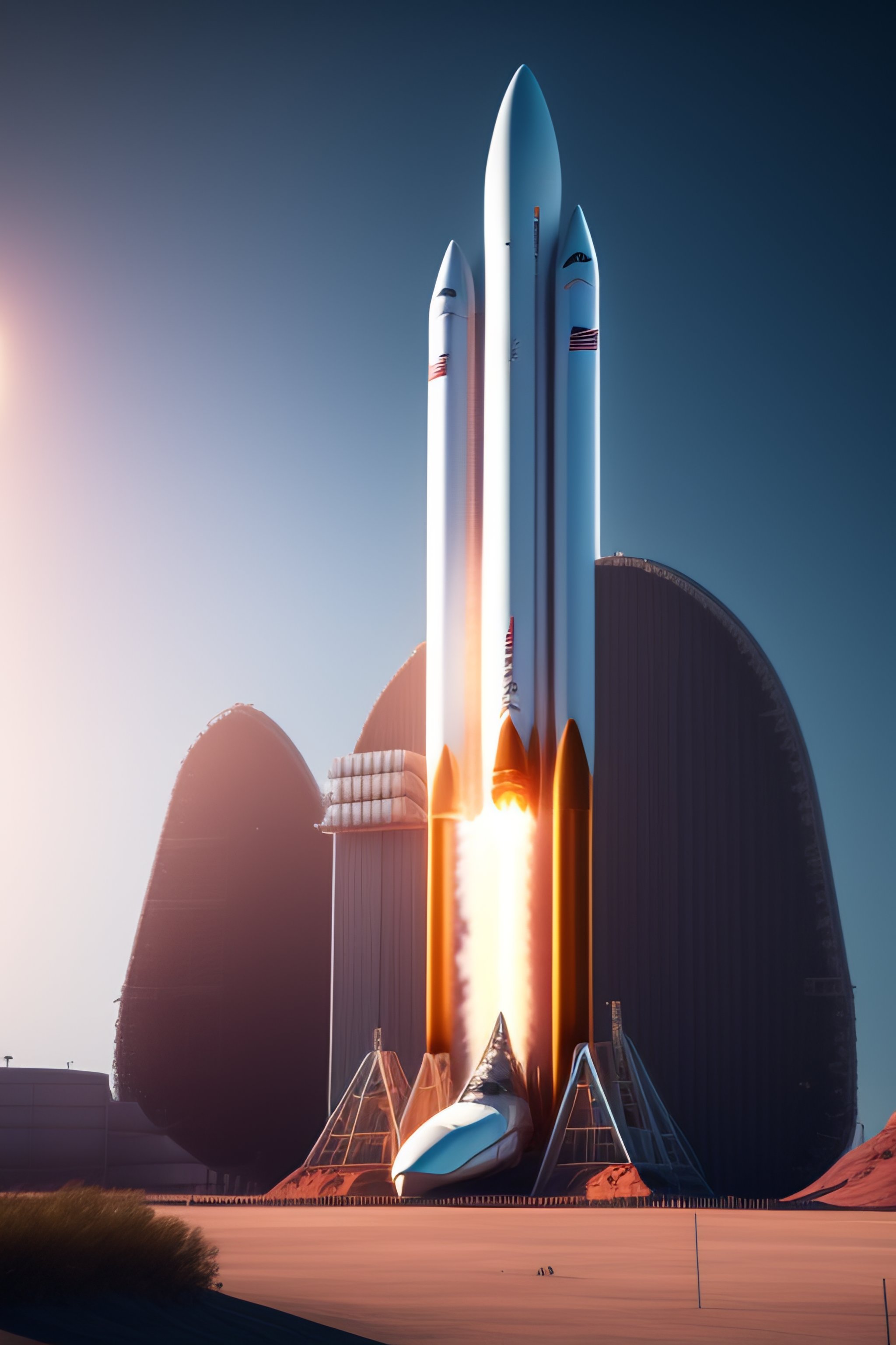 Lexica - Photograph of Spacex starship on top of heavy Falcon rocket ...
