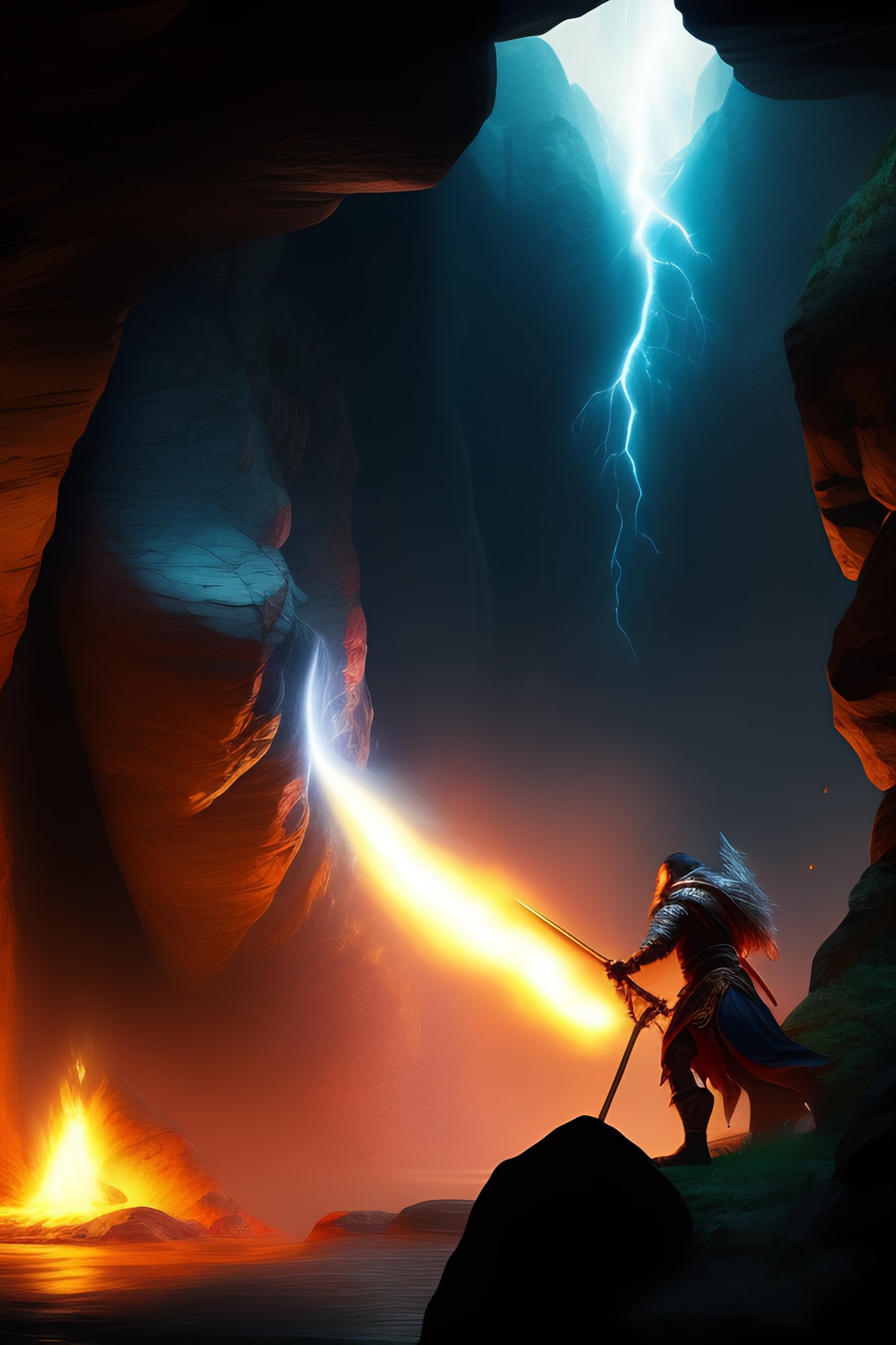 Lexica - Wizard with a staff fightning versus orcs inside a cave, hd ...