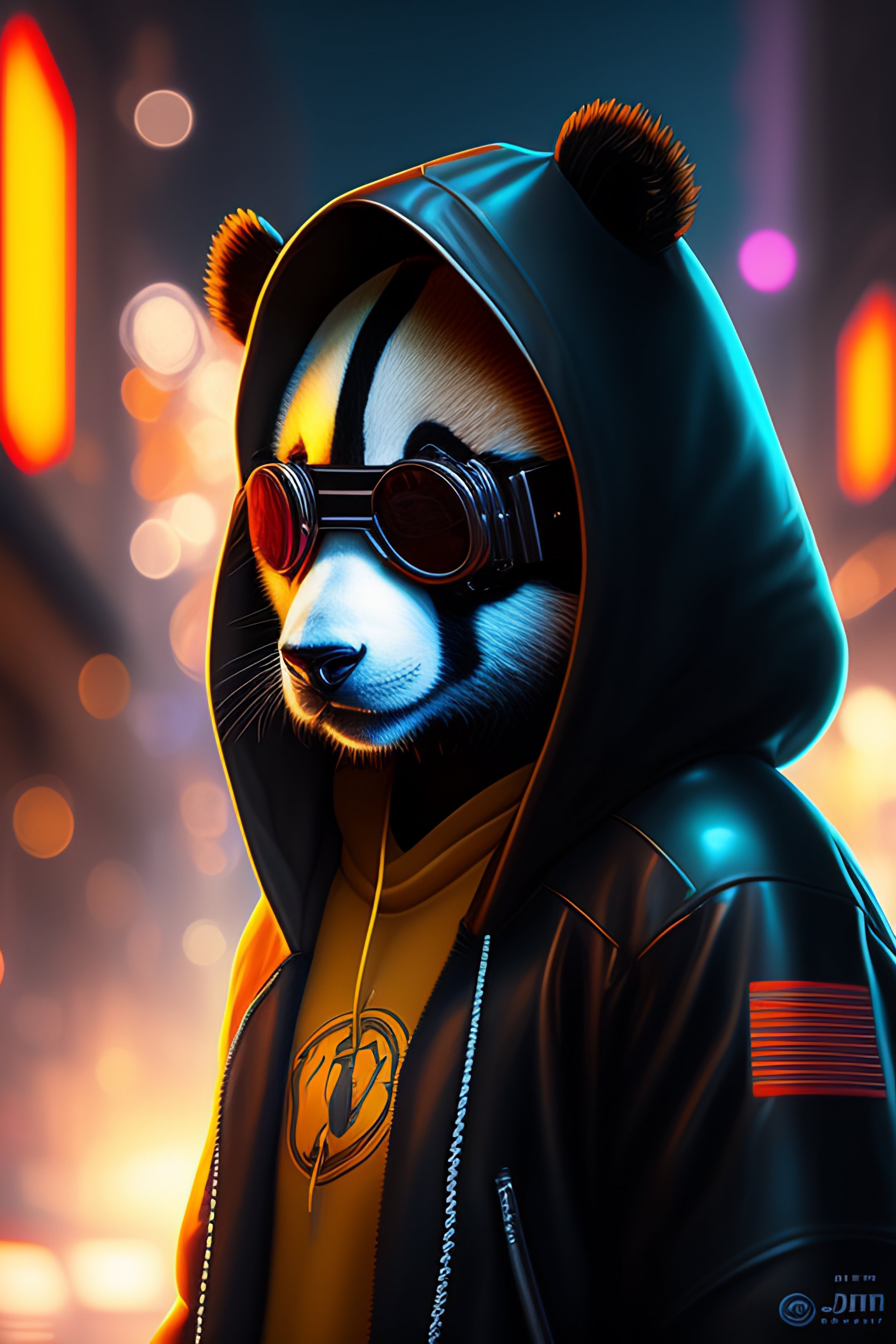 Lexica - 2D comic art of panda, hacker wearing hoodie,computer ...