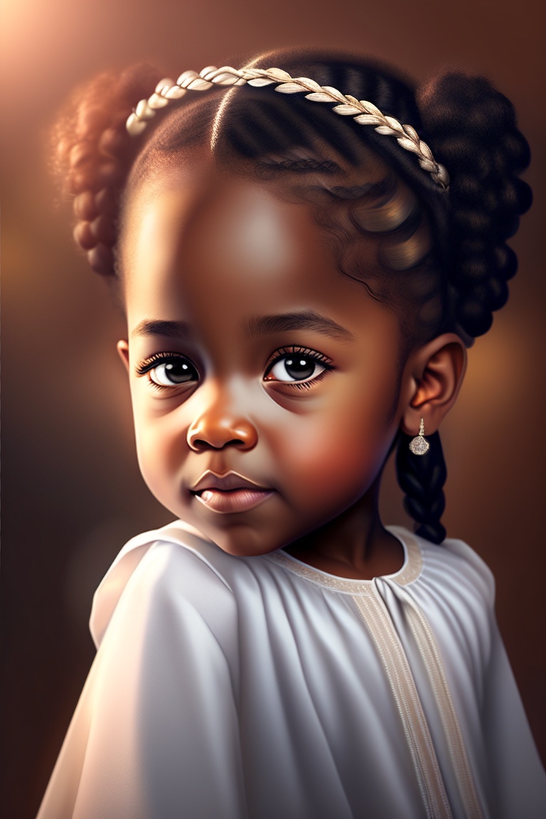 Lexica - Young ,dark skin, child, [[[white dress]]], braids, white eyes