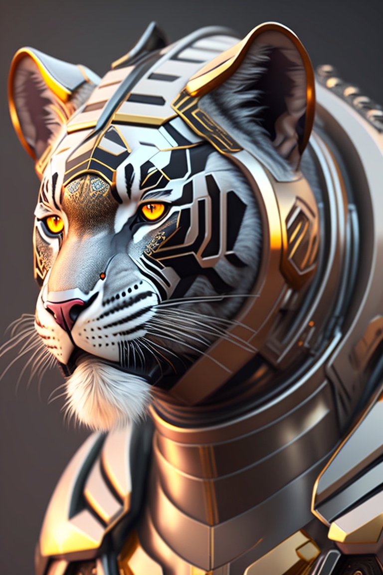 Lexica - Portrait of a cybernetic Tiger with gada, gray hair fur, abs ...