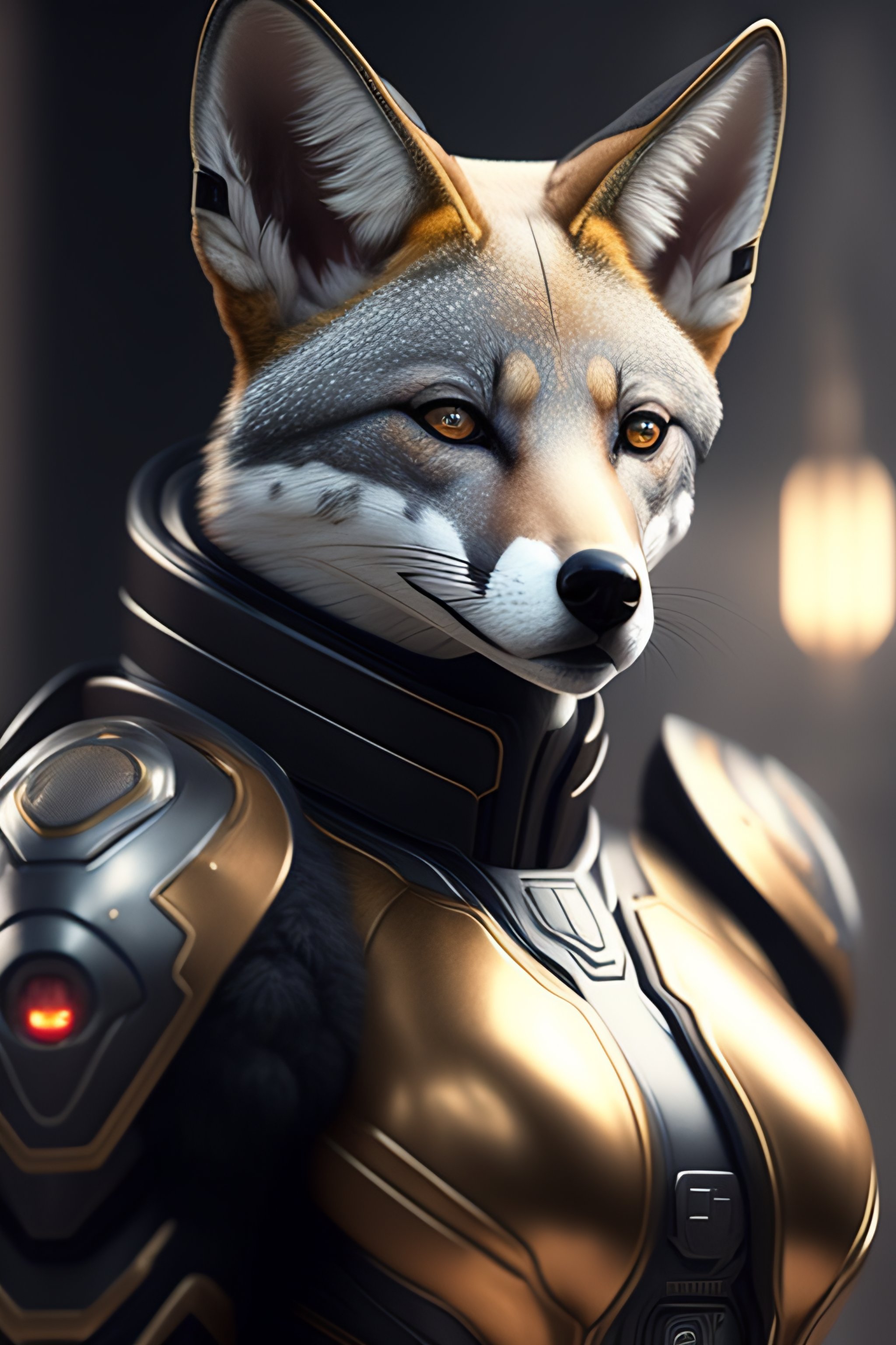 Lexica - Portrait painting of a cybernetic grey fox with power armor ...