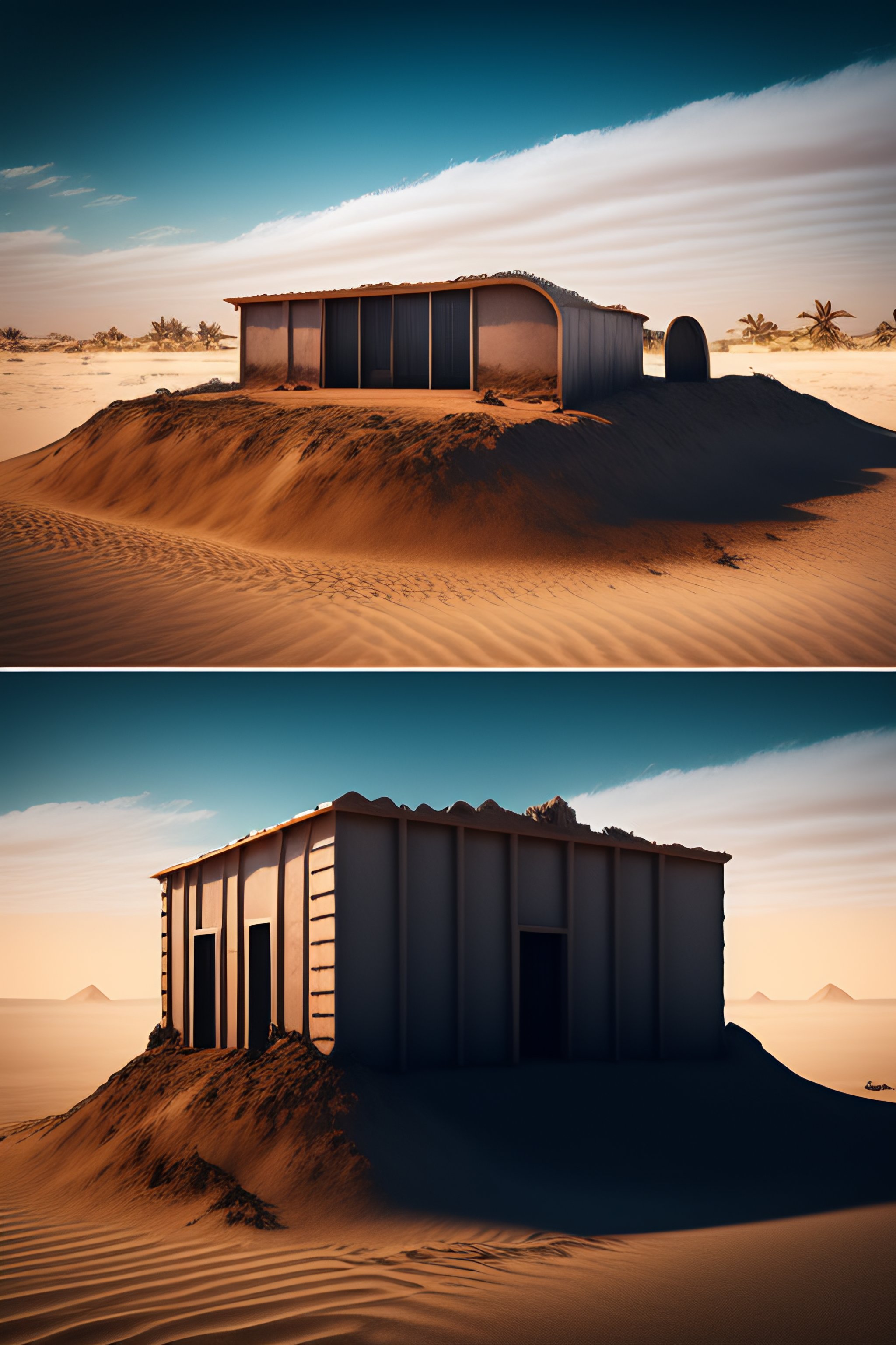 Lexica - Matte painting of a building half buried on the sand in an the ...