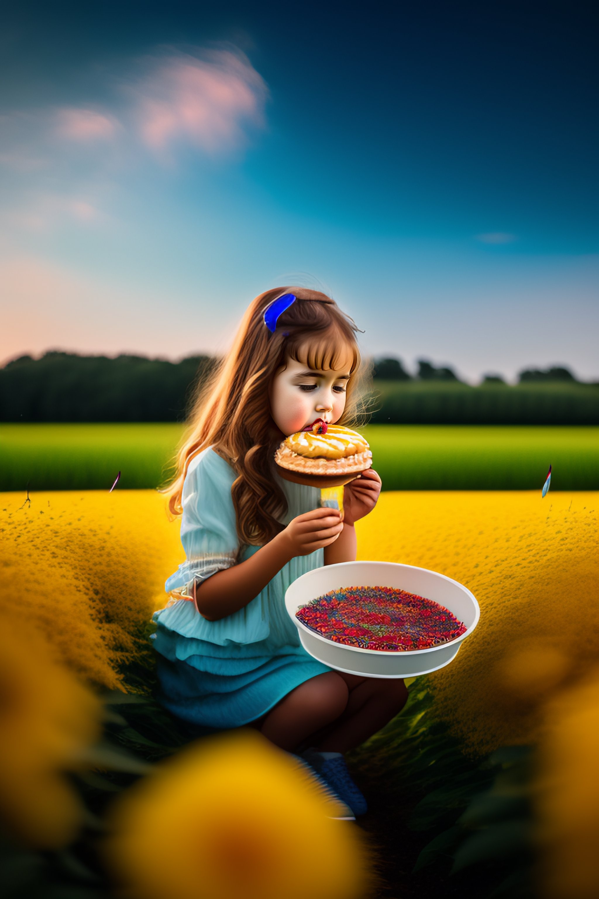 Lexica - Girl eating muffing in a suflower field