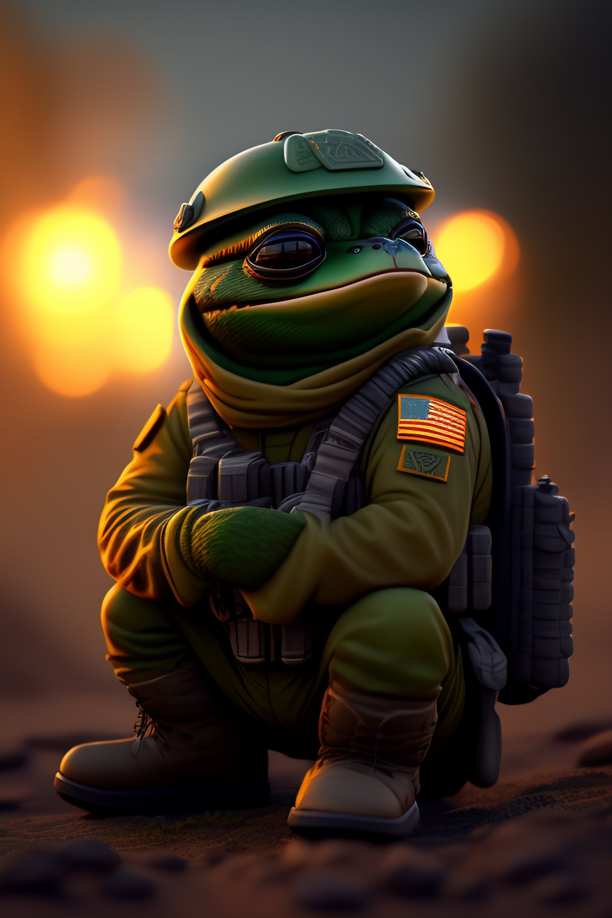 Lexica - An exhausted pepe the frog at the frontlines in the army at ...