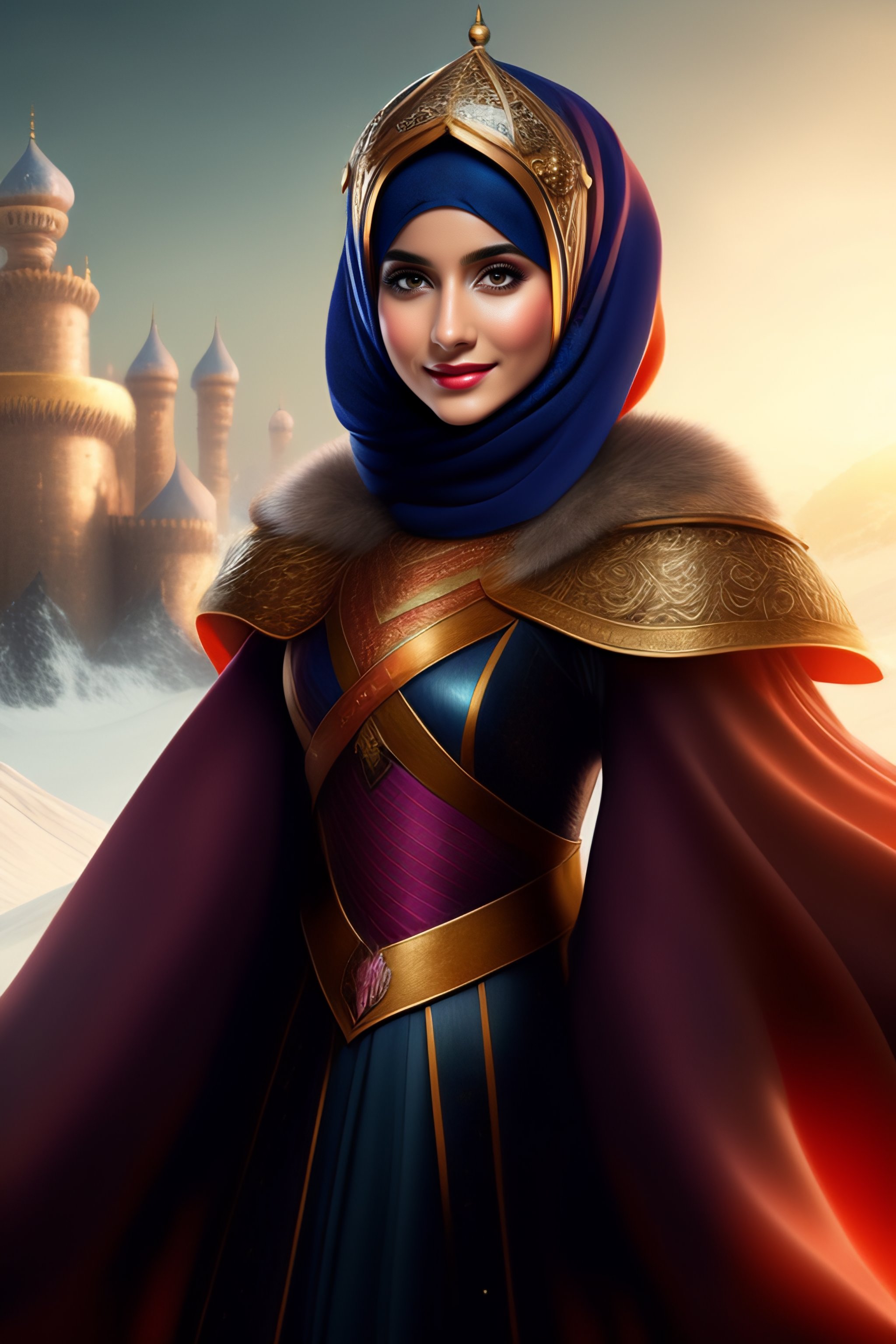 Lexica - Cute hijab girl wearing medieval mage armor