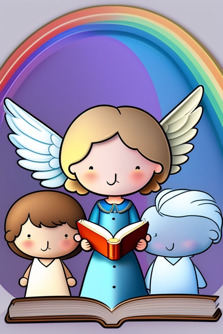Lexica - Cartoon of a wise angel child with a book, a rainbow angel, an ...