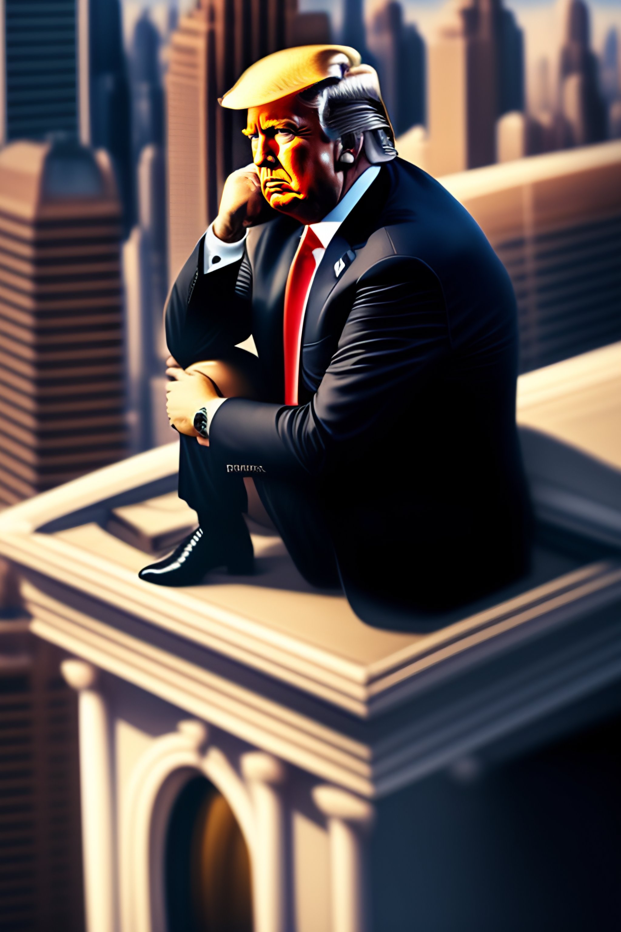 Lexica - Donald trump sitting on a roof looking down at a city below ...