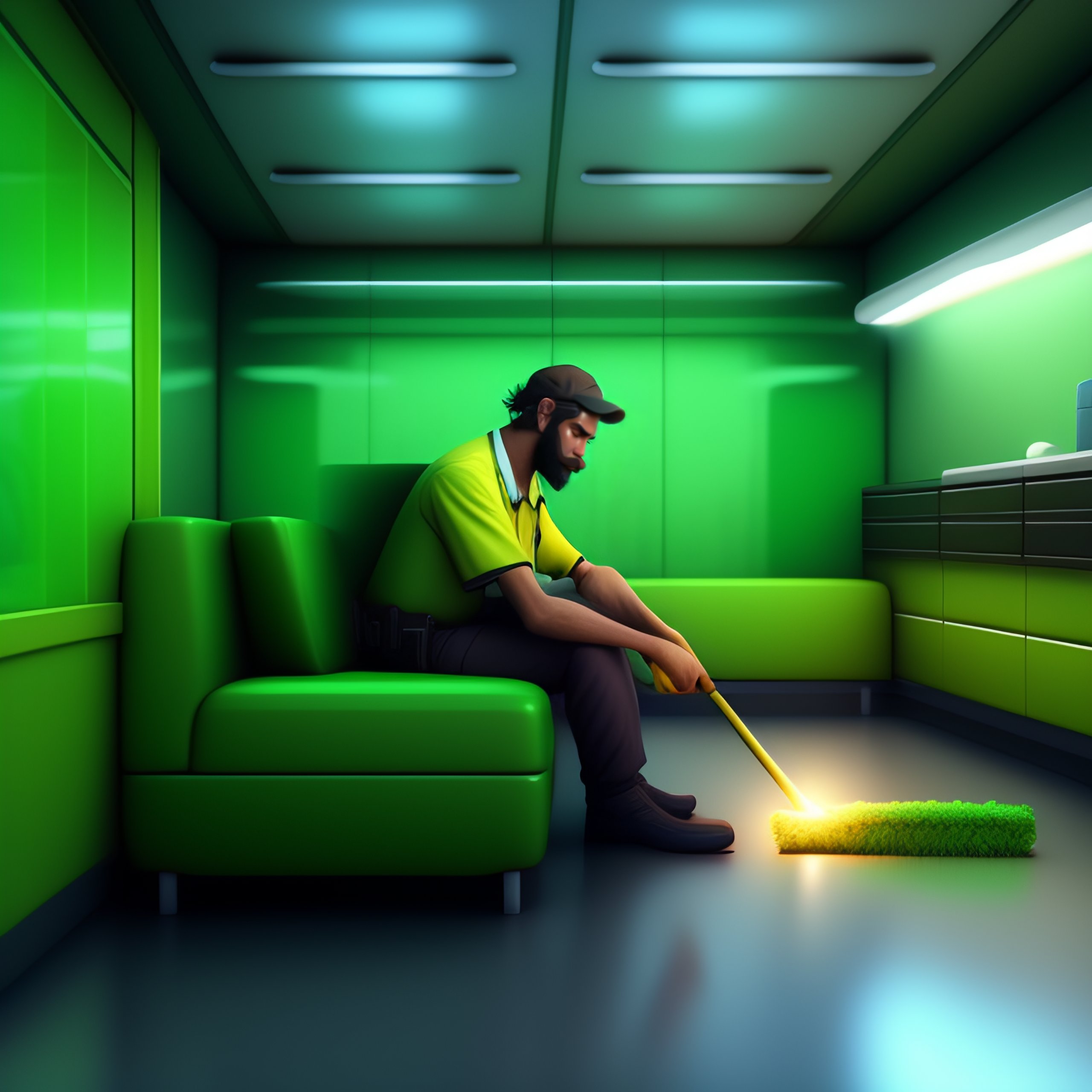 Lexica - Sleeping janitor - male - in janitor closet - 1970 era ...