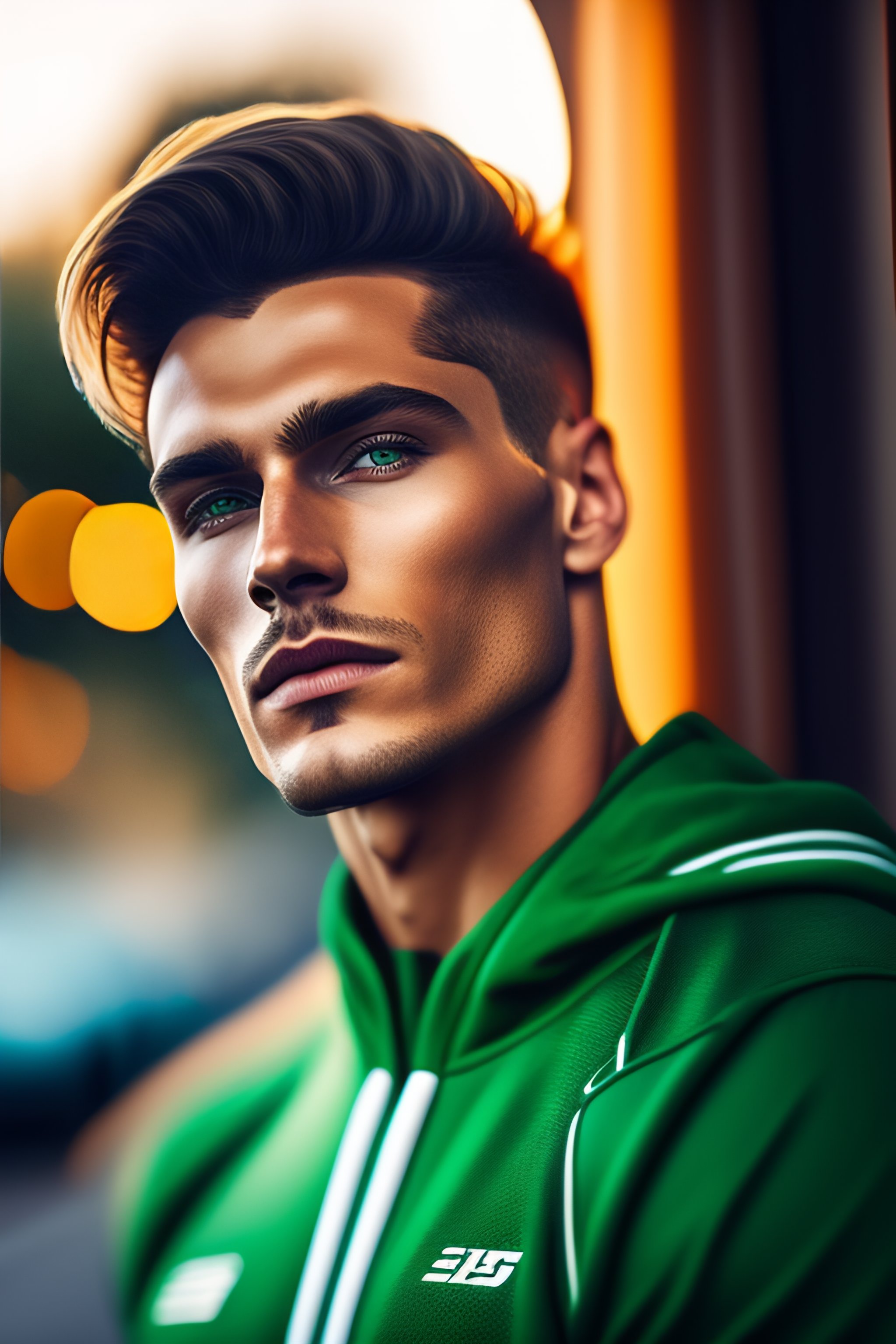 Lexica - A realistic man dressed in a sporty style in a green ...
