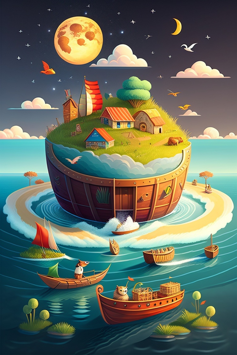 Lexica - A noah's ark filled with lots of animals floating on top of a ...