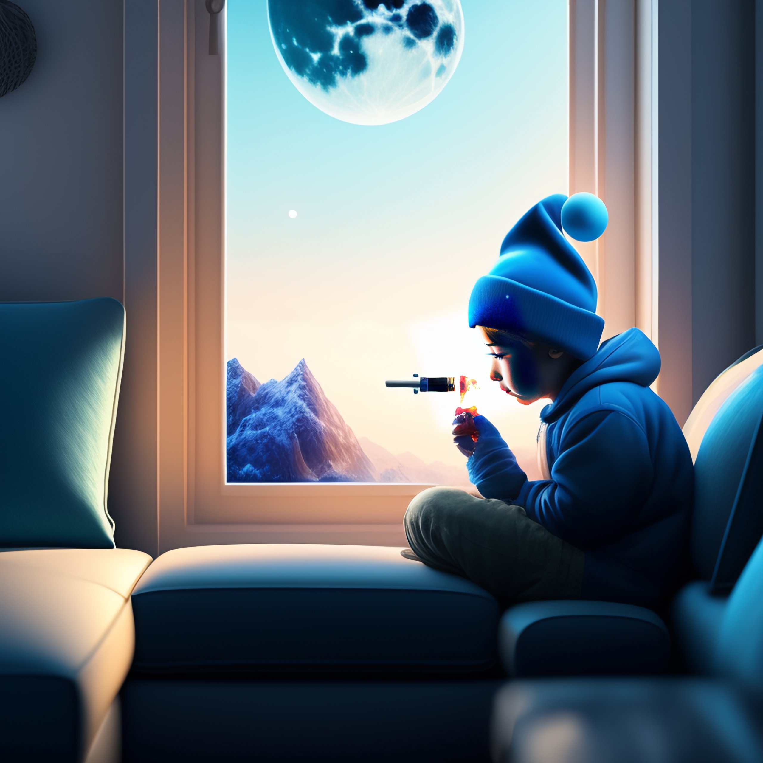 Lexica - A smurf is sitting on the couch and smoking a cigarette, in ...