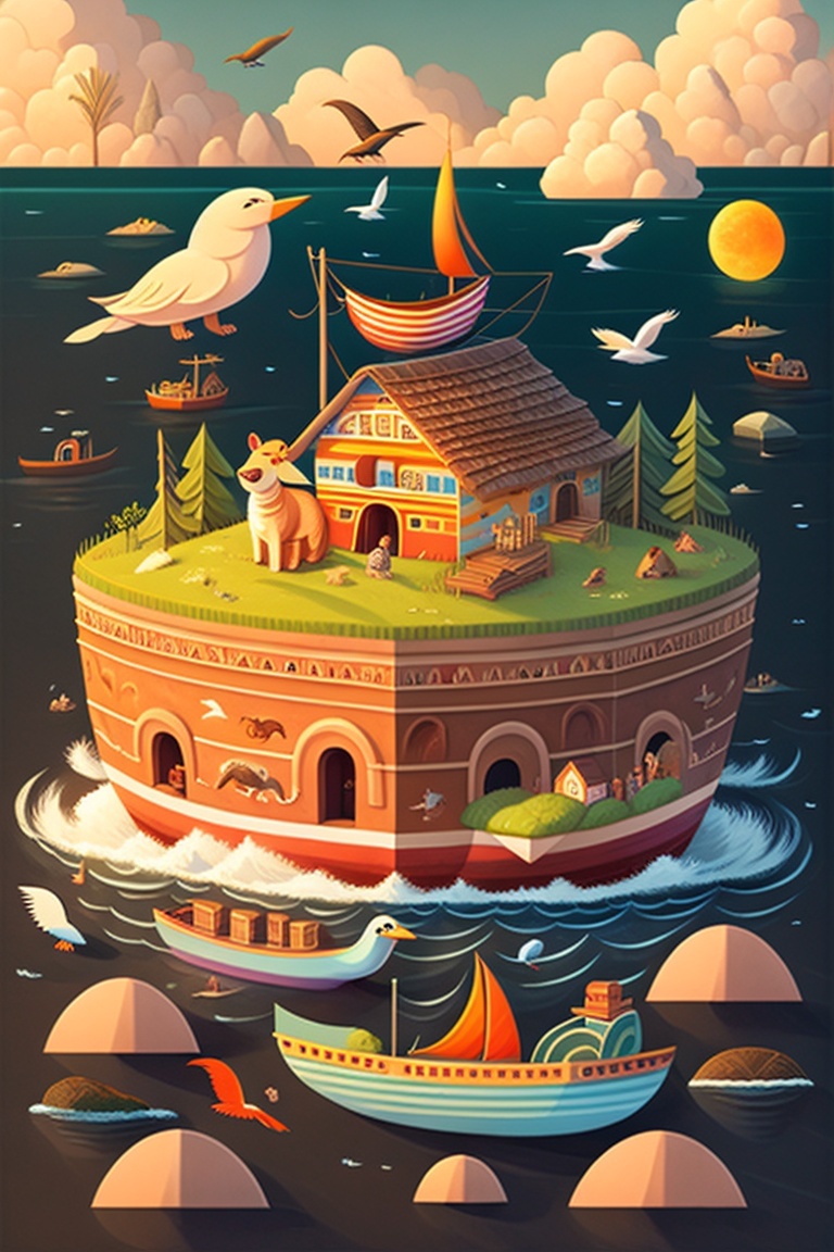 Lexica - A noah's ark filled with lots of animals floating on top of a ...