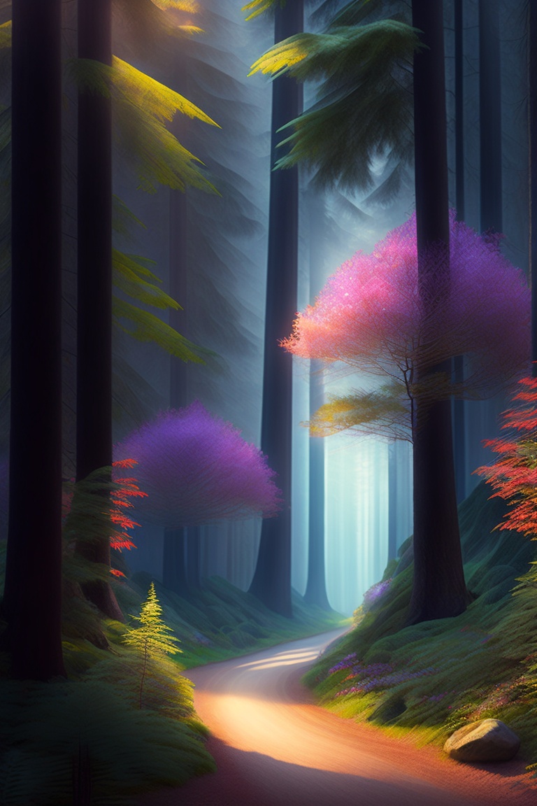 Lexica - A magical forest with towering trees, vibrant flowers, and ...