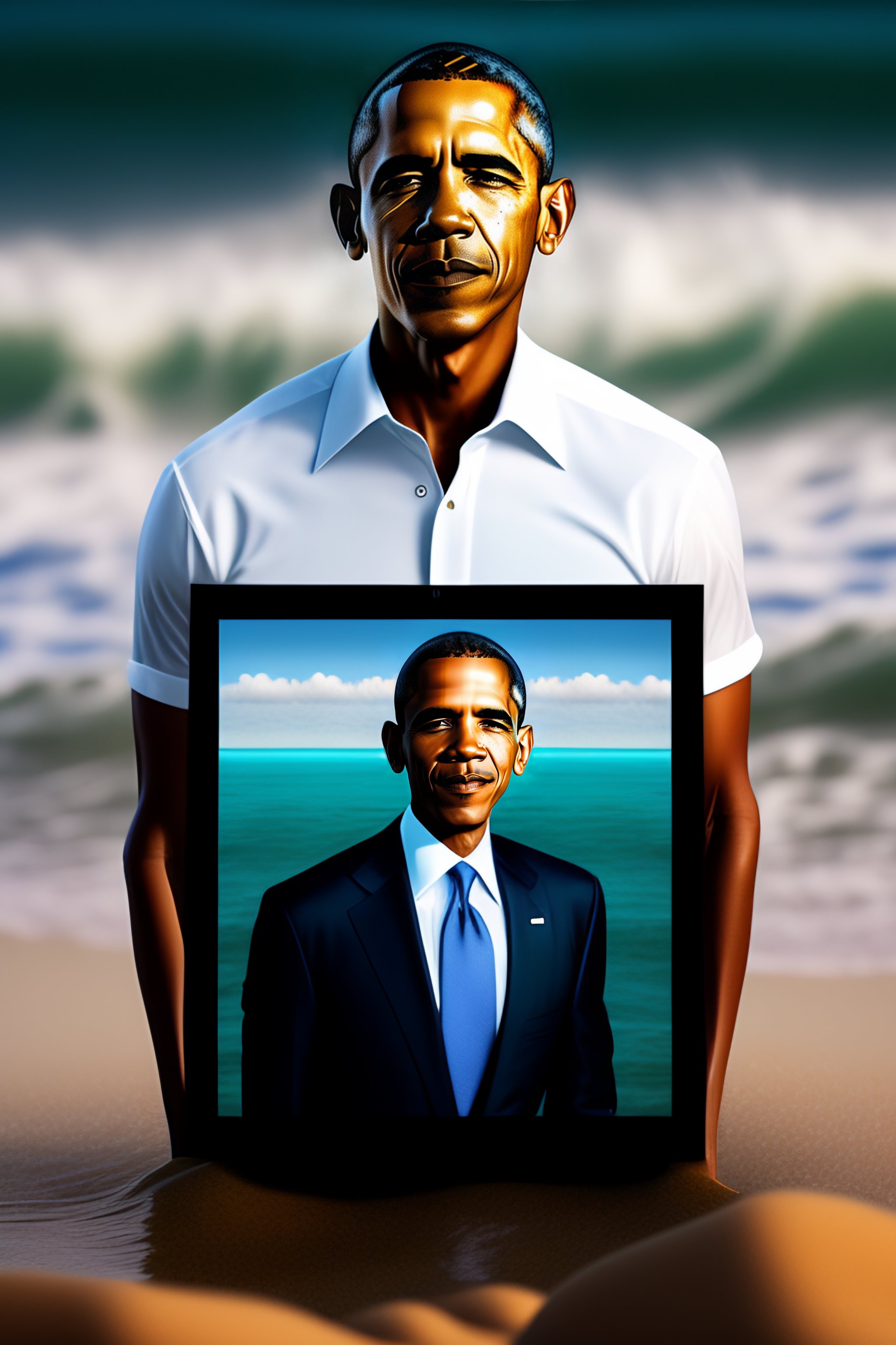 Lexica - Create a photo of barack obama on the beach