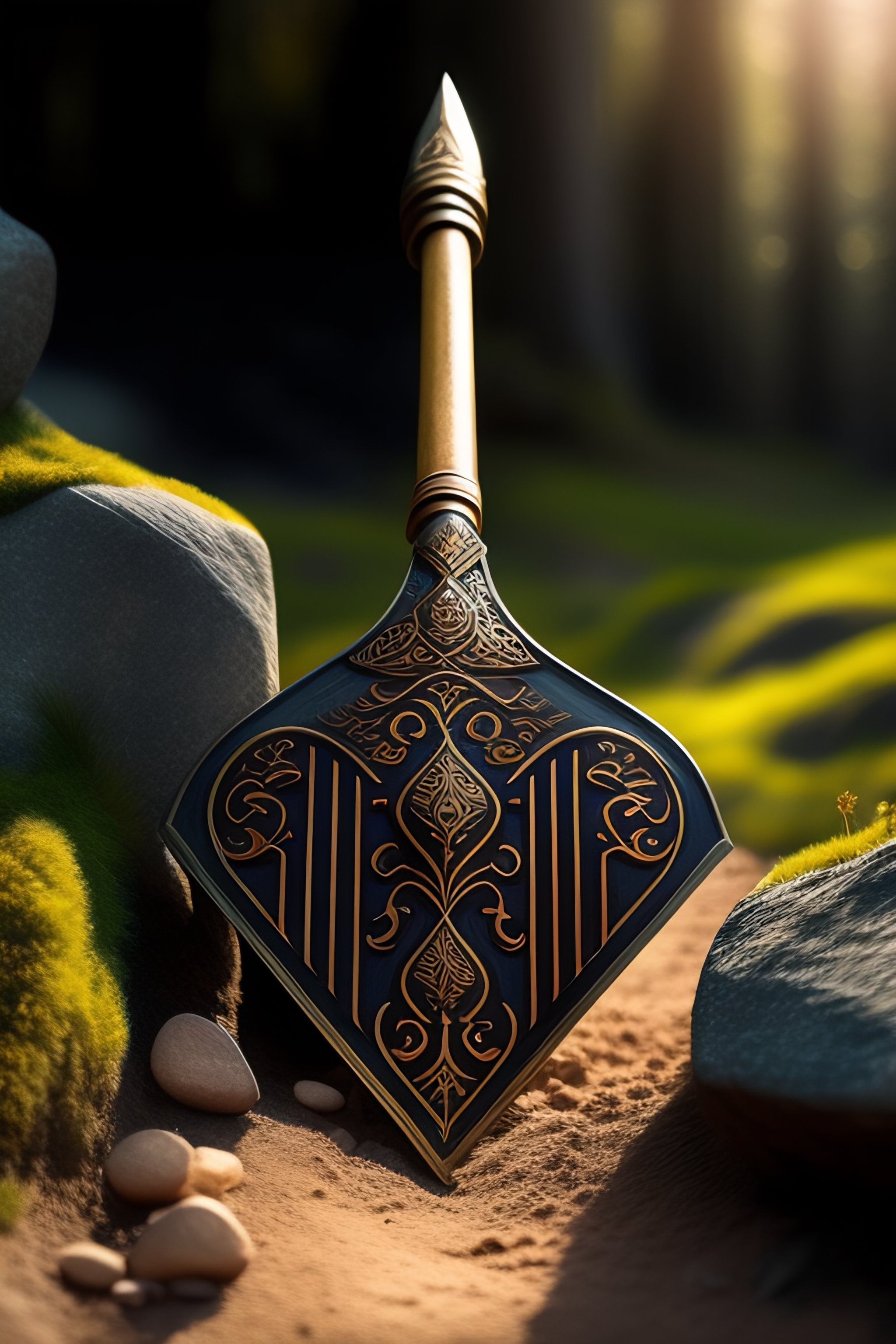 Lexica - Magic Shovel, dwarven carvings fantasy style