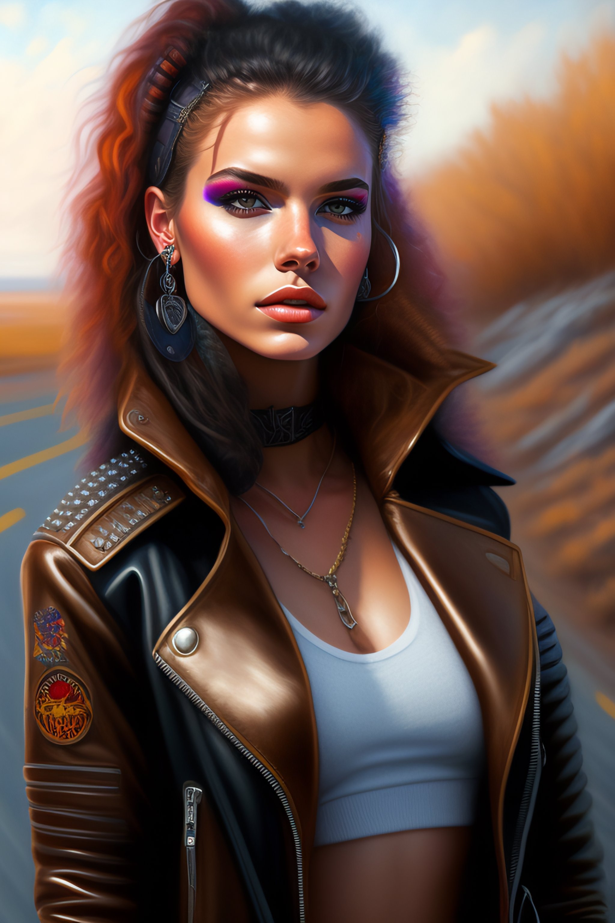 Lexica - Cute punk rock girl, mad max jacket, renaissance, cables on ...