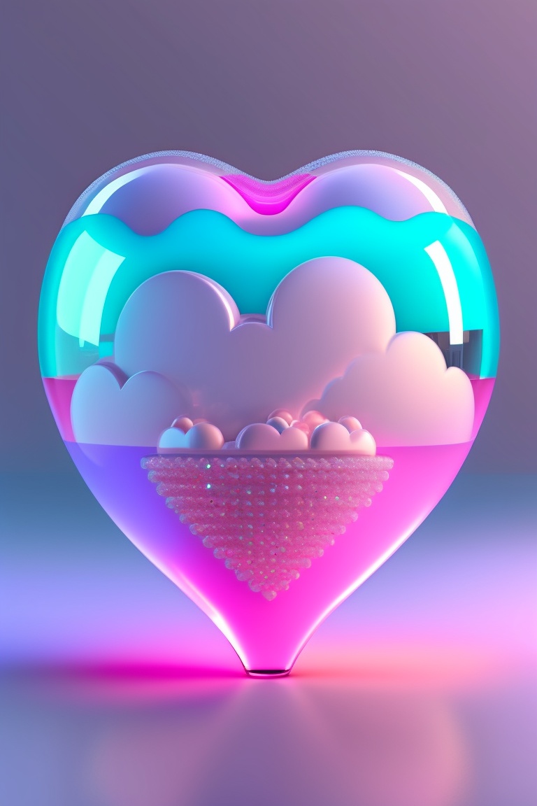 Lexica - A realistic cyan colored glass heart filled with many little ...