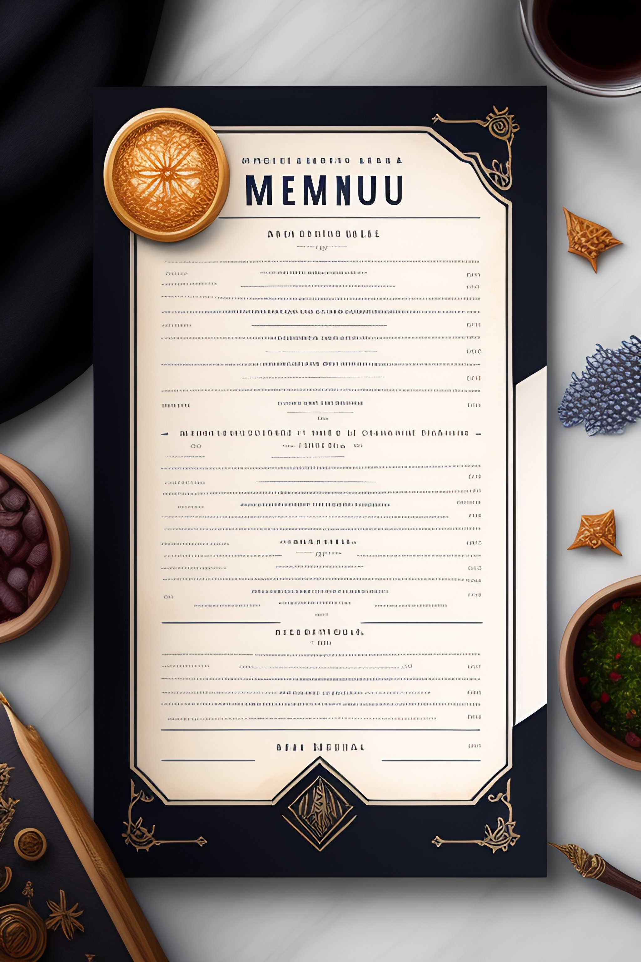 Lexica - A dungeons dragons' menu on a paper sheet with embellishments ...