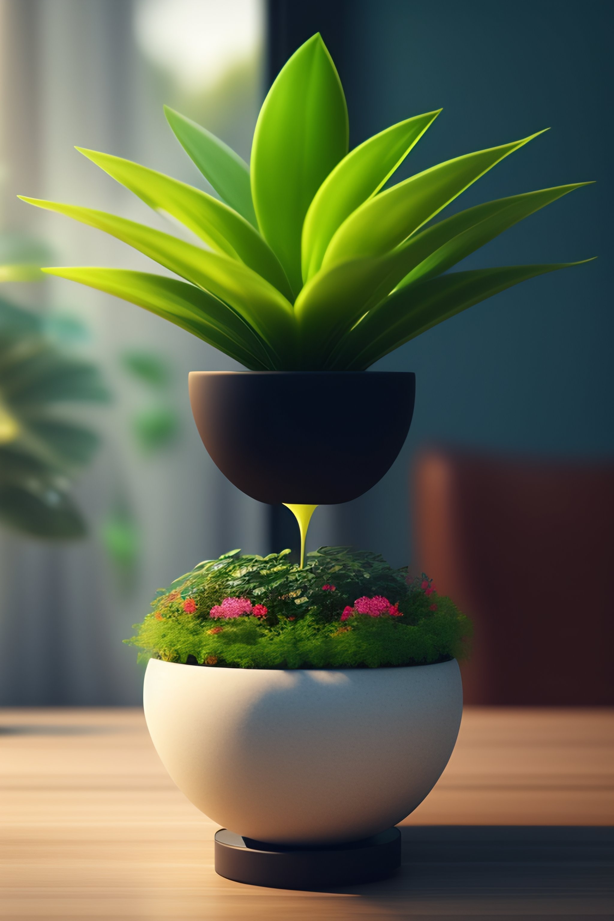 Lexica - A plant in a pot in a futuristic style levitating