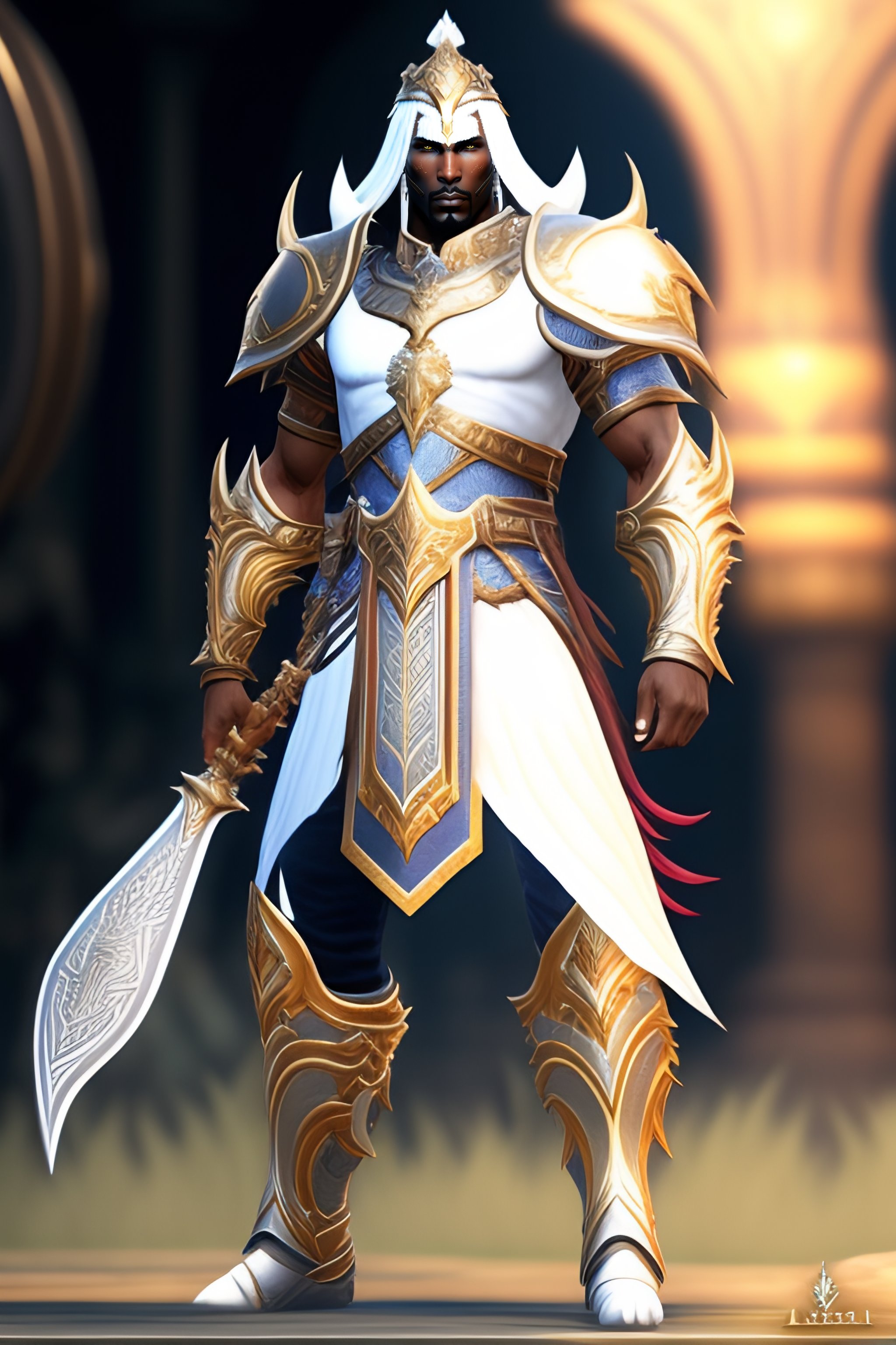 Lexica - Male human warrior wearing white majestic armor from lineage2 game