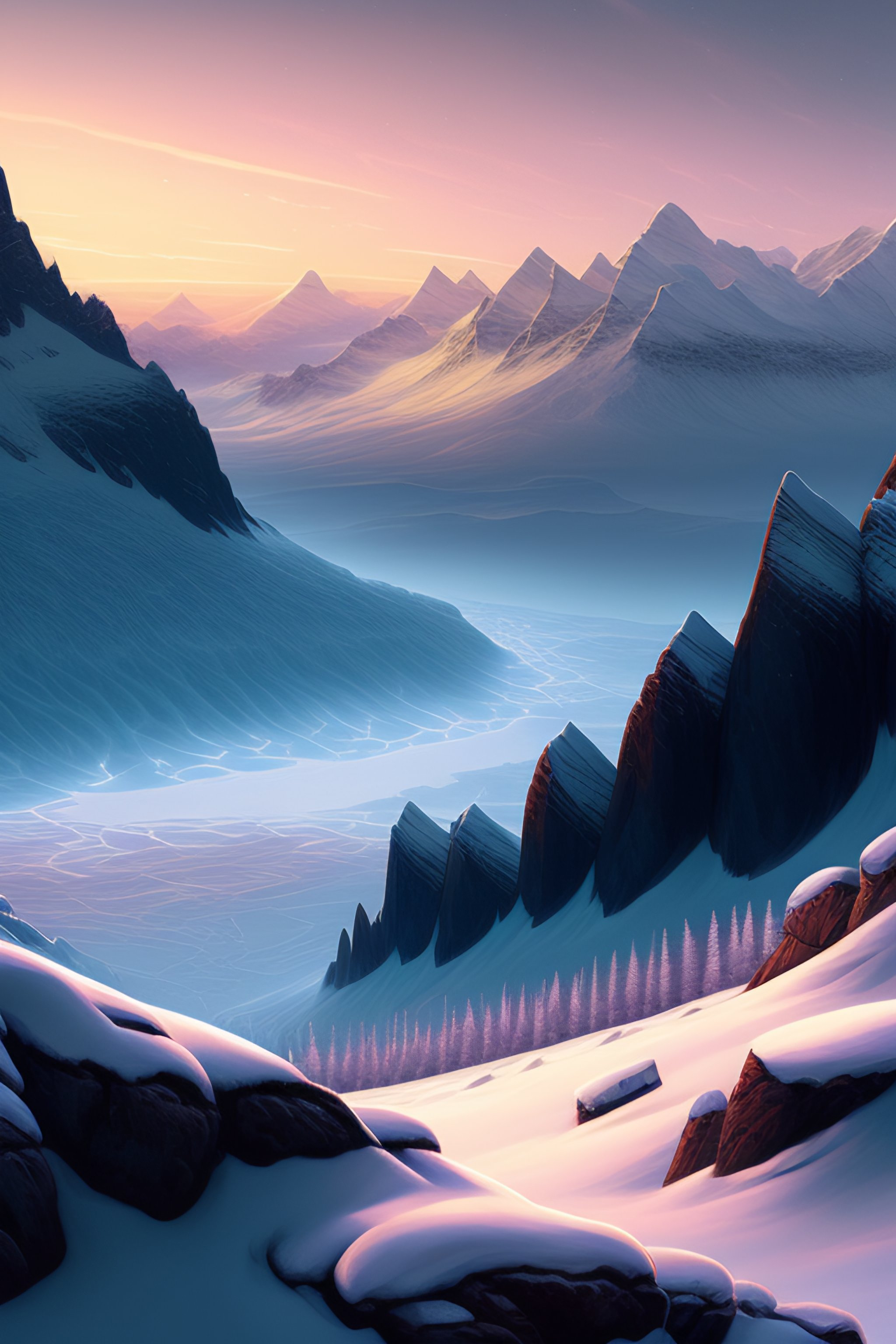 Lexica - Arctic Tundra landscape mountains, snow covered by Dan Mumford