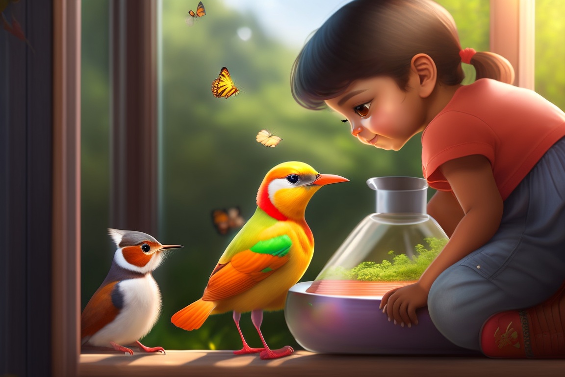 Lexica - Riya's Garden (Riya is in her garden, feeding birds and ...