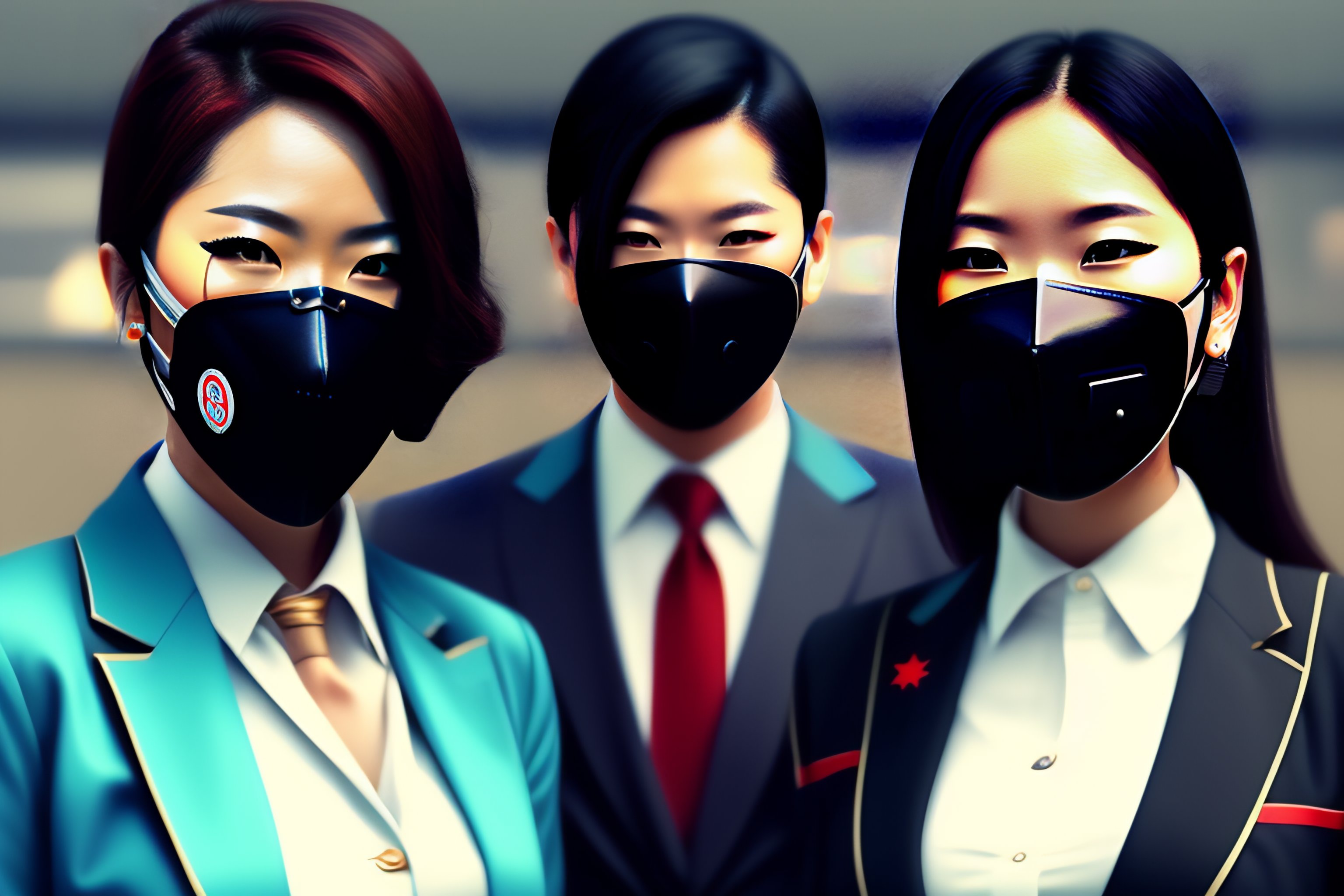 Lexica - Bankrobber anime girls in a group with suit, masks and guns ...