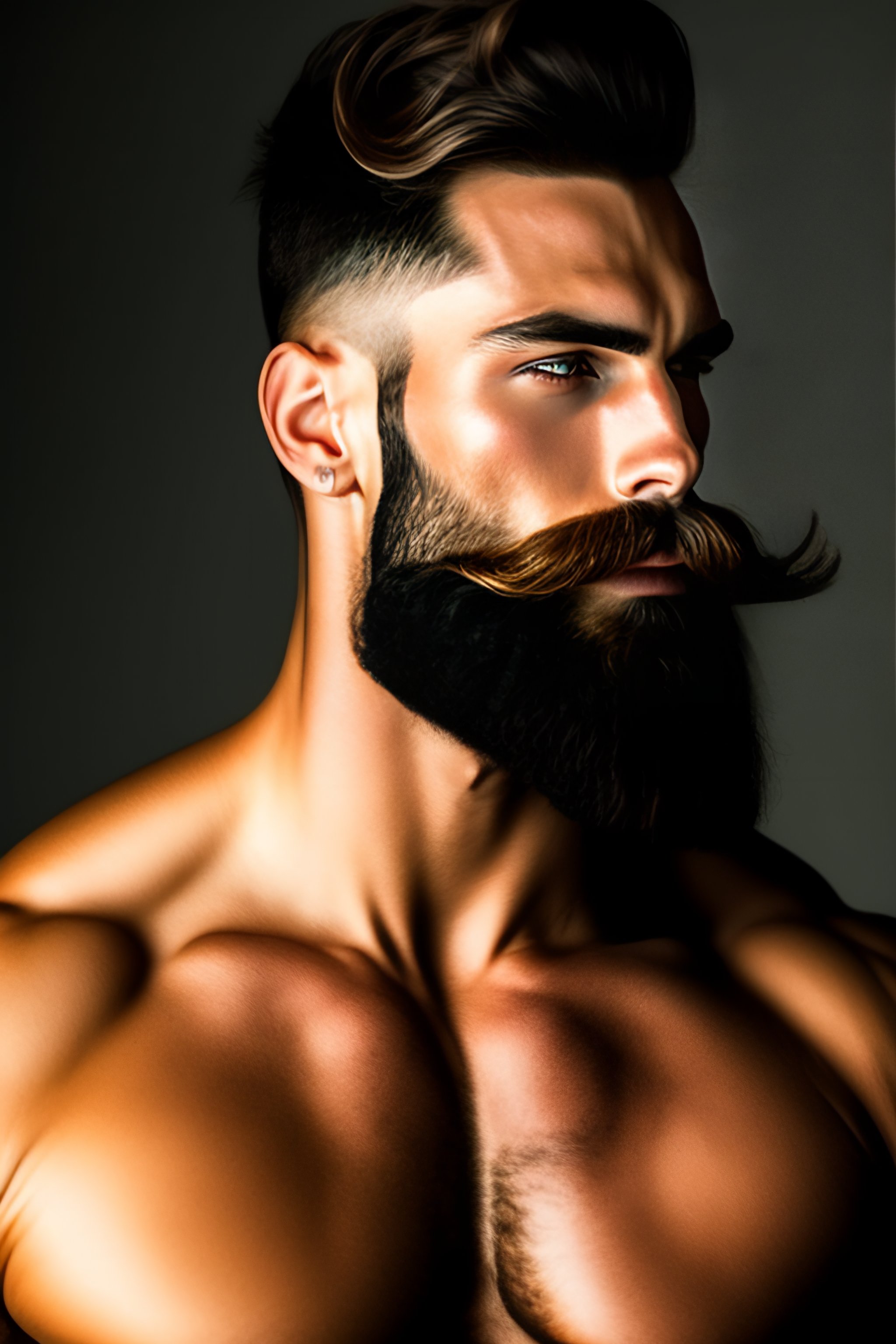 Lexica - Hairy muscle model handlebar mustache long beard hunk steamy skin