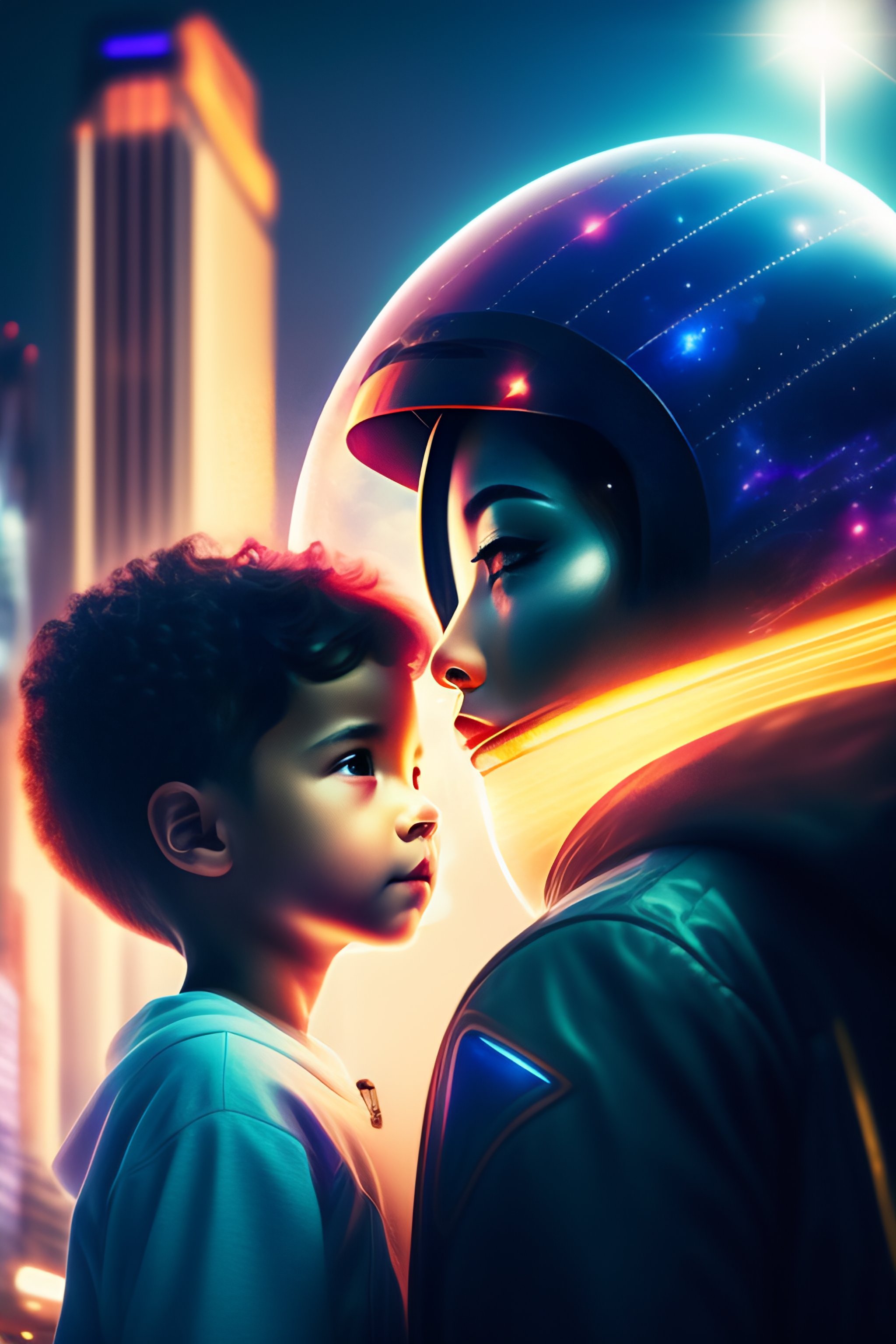 Lexica - Alien human boy with human mother in the big city detailed 4k ...